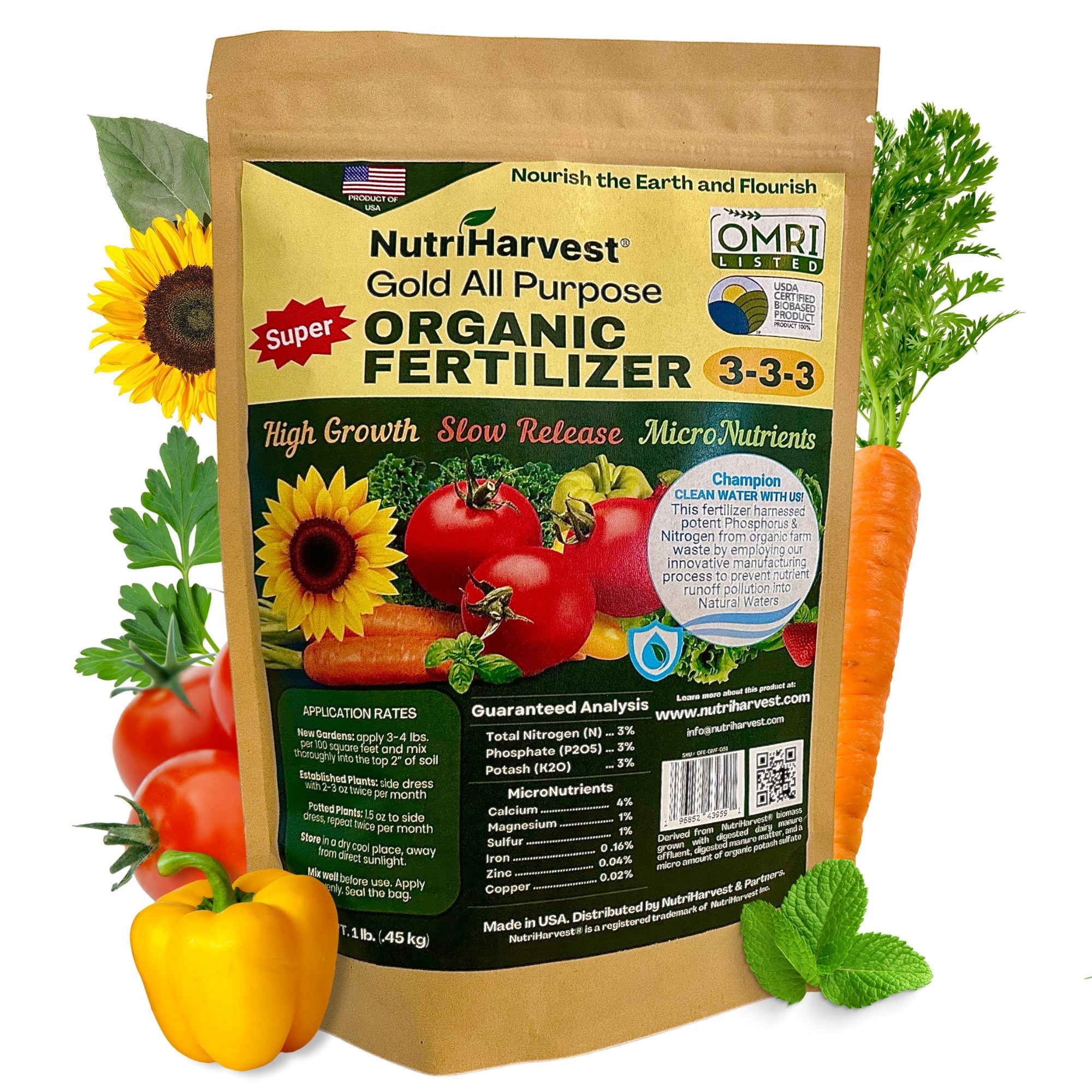 NutriHarvest Super Fertilizer 3-3-3 OMRI-Listed, USDA Biobased, 1 lb ...