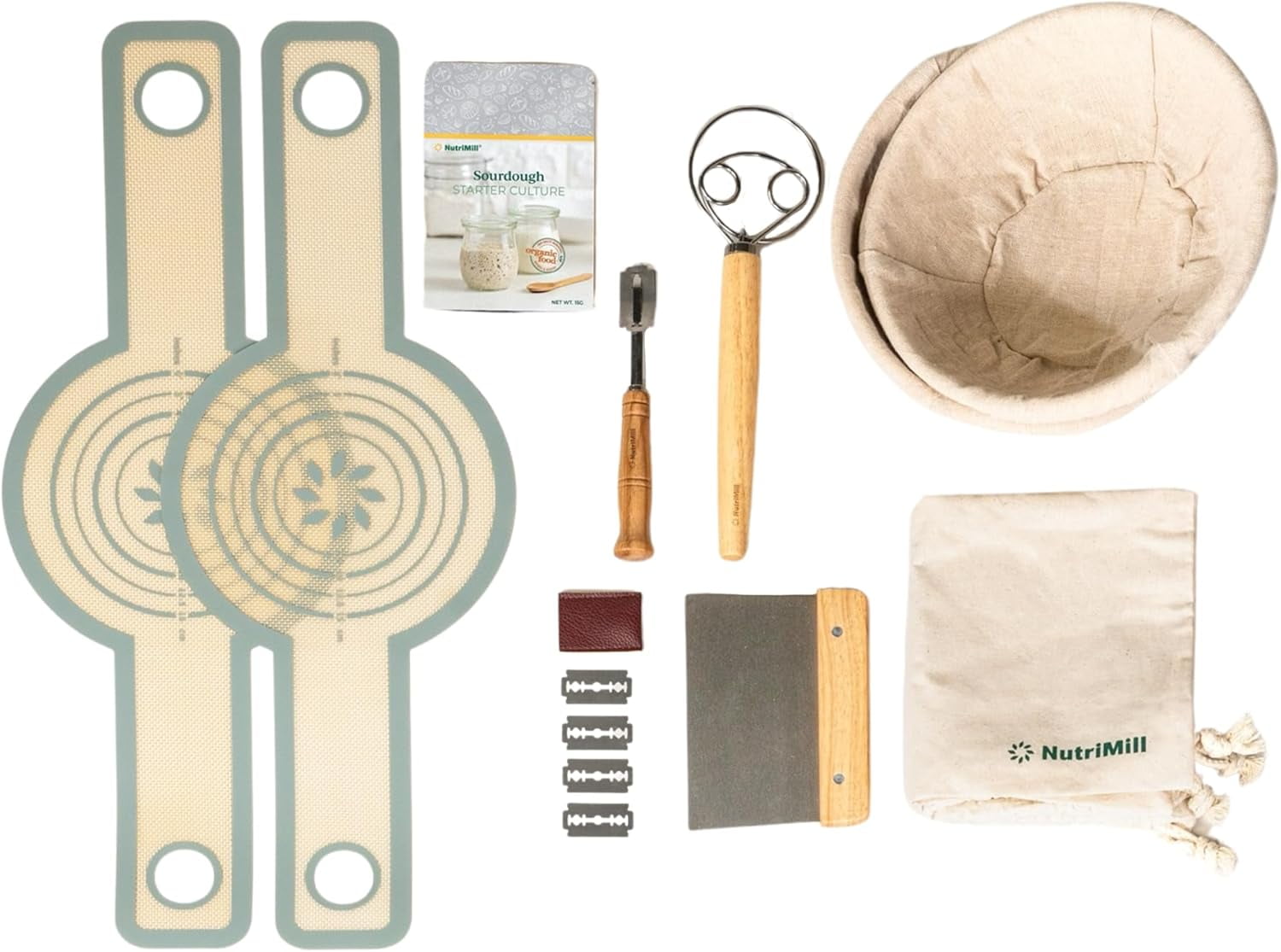 NutriMill Sourdough Bread Proofing Bundle Kit with 12" Banneton Baskets ...