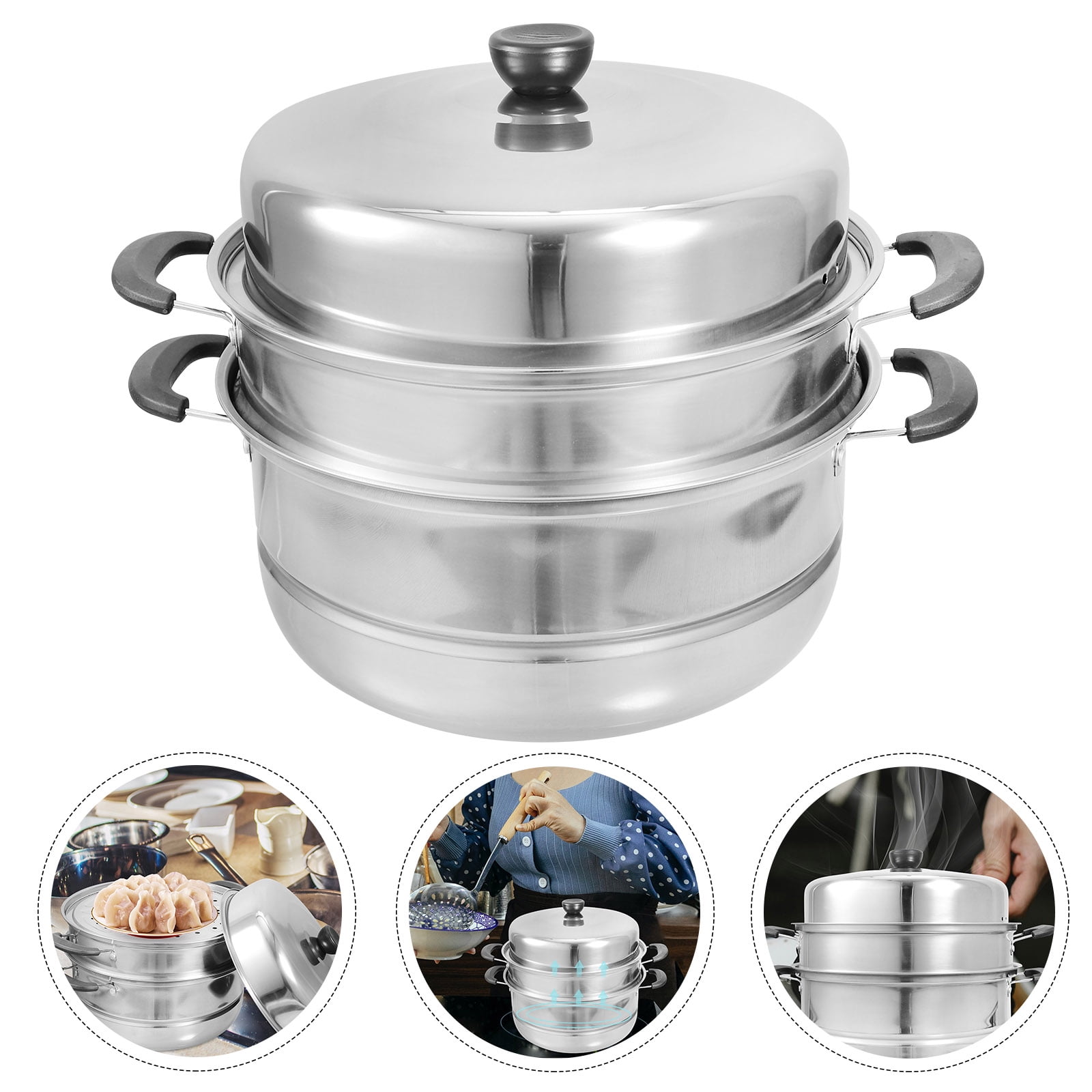 Nutrianeous 1 Set 3-Tier Stainless Steel Steamer, Meat Vegetable ...