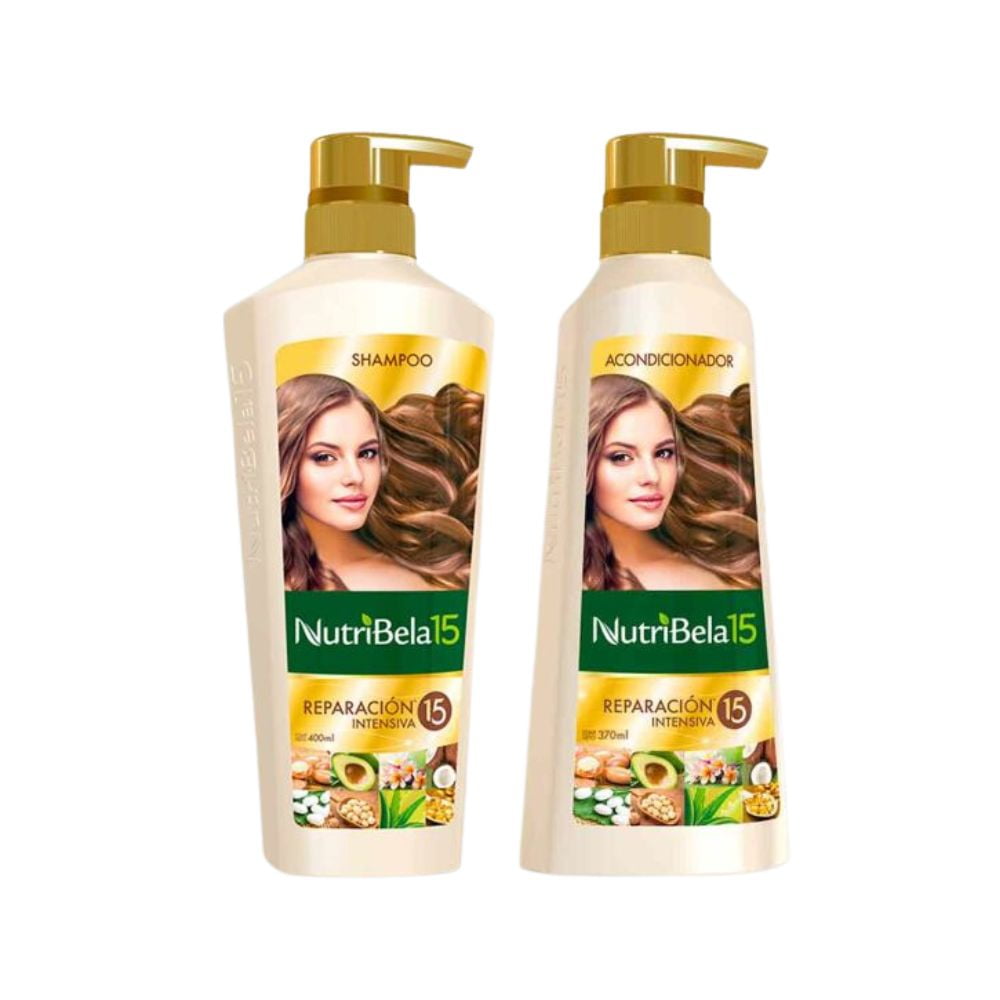 Nutribela 15 Reparacion Intensiva Shampoo 400mL + Acondicionador 400mL ...
