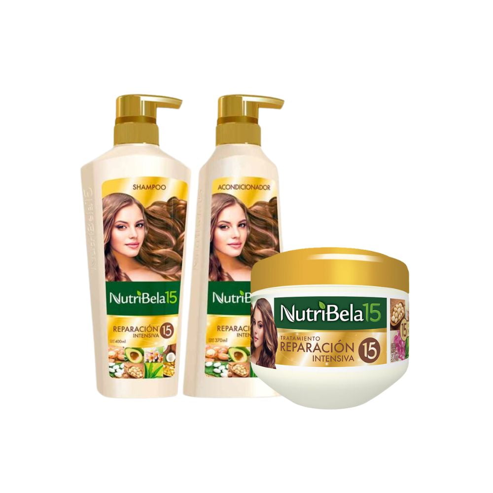 Nutribela 15 Reparacion Intensiva Shampoo 400mL + Acondicionador 400mL ...