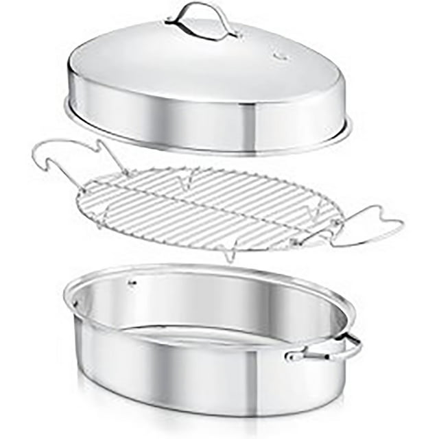Nutrichef Oval Roasting Pan, Roaster with Polished Rack, Wide Handle ...