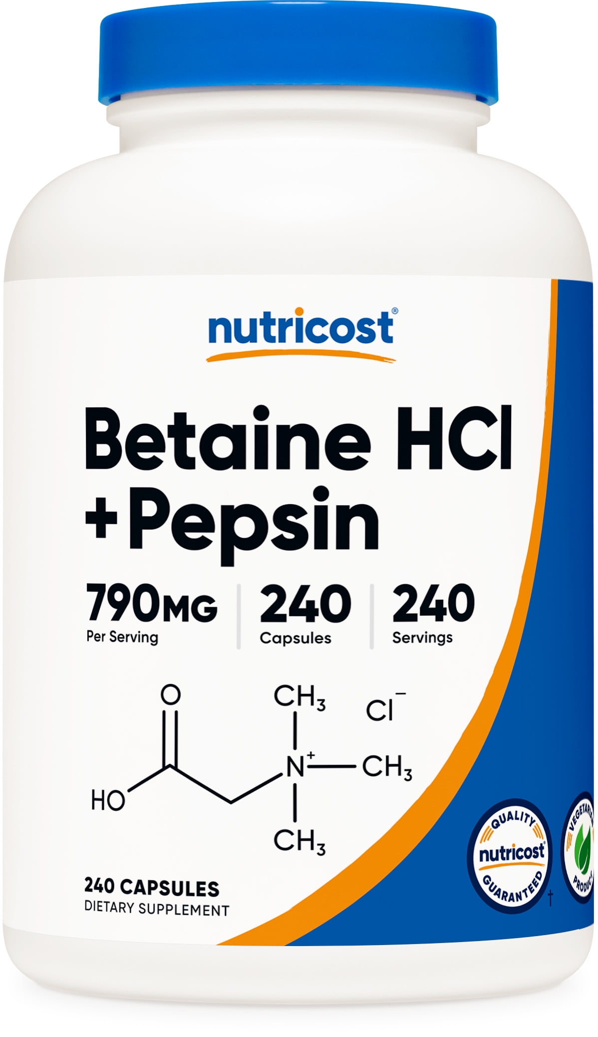 Nutricost Betaine HCl + Pepsin 790mg, 240 Capsules - Gluten Free & Non ...