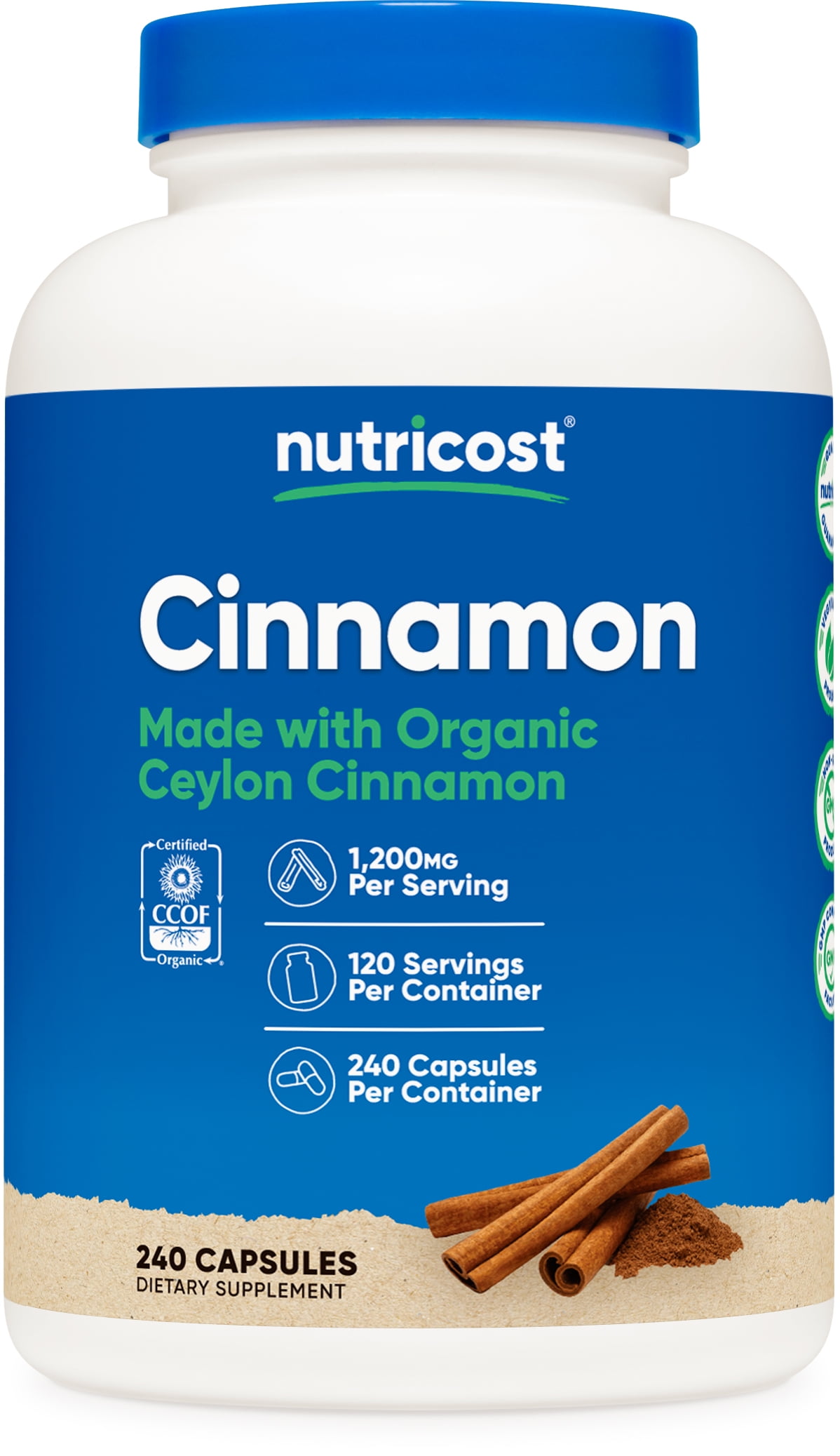 Nutricost Cinnamon Capsules (240 capsules) 1200mg per serving - Gluten ...