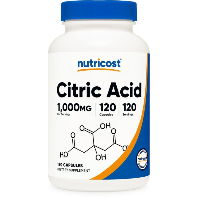 Nutricost Citric Acid 1000mg (1 Gram), 120 Capsules - Gluten Free, Non ...
