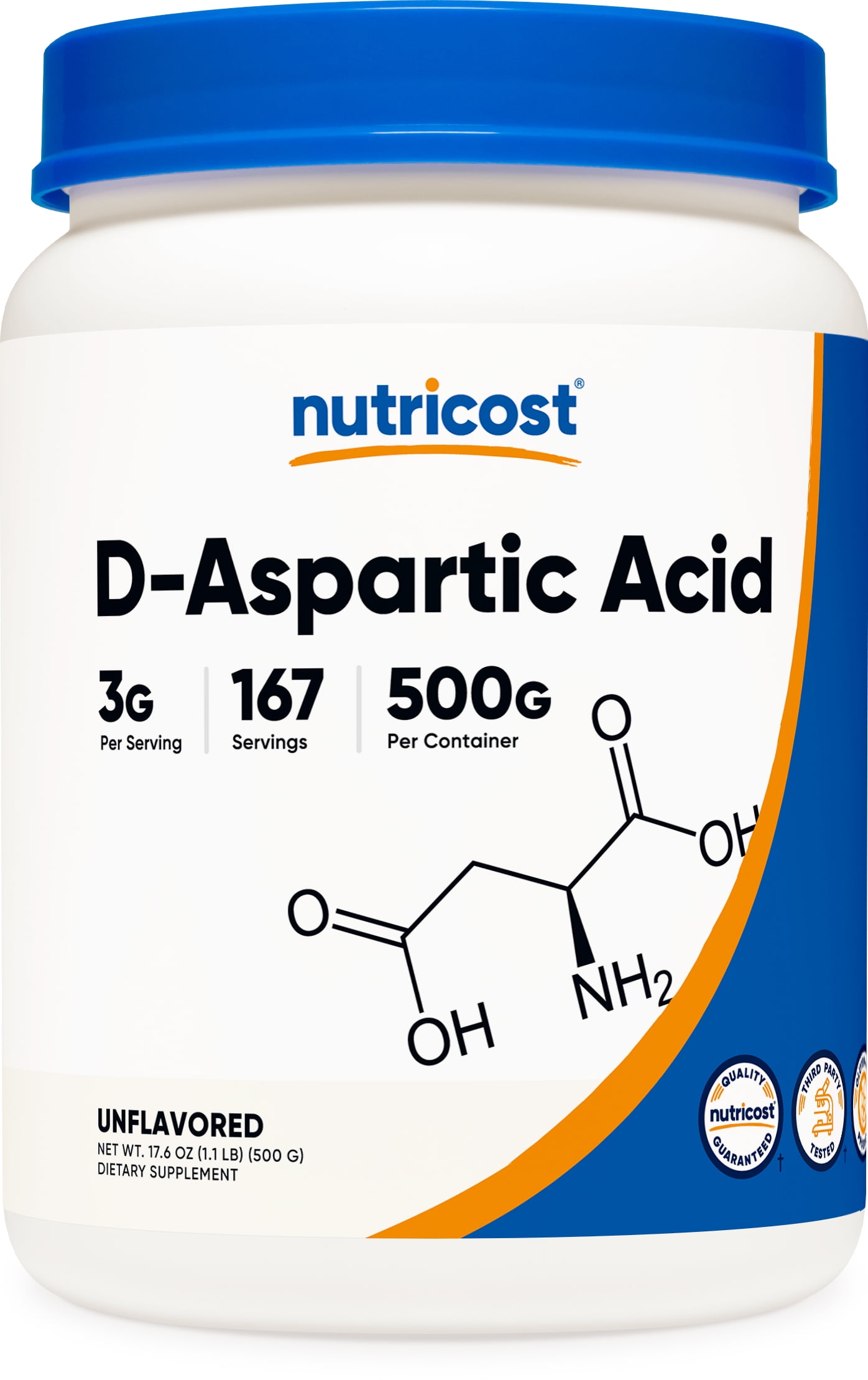 Nutricost Pure D-Aspartic Acid (DAA) Amino Nutrition Powder - 500G, 167 ...