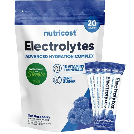 Nutricost Electrolytes Powder Hydration Packets (Blue Raspberry, 20 ...
