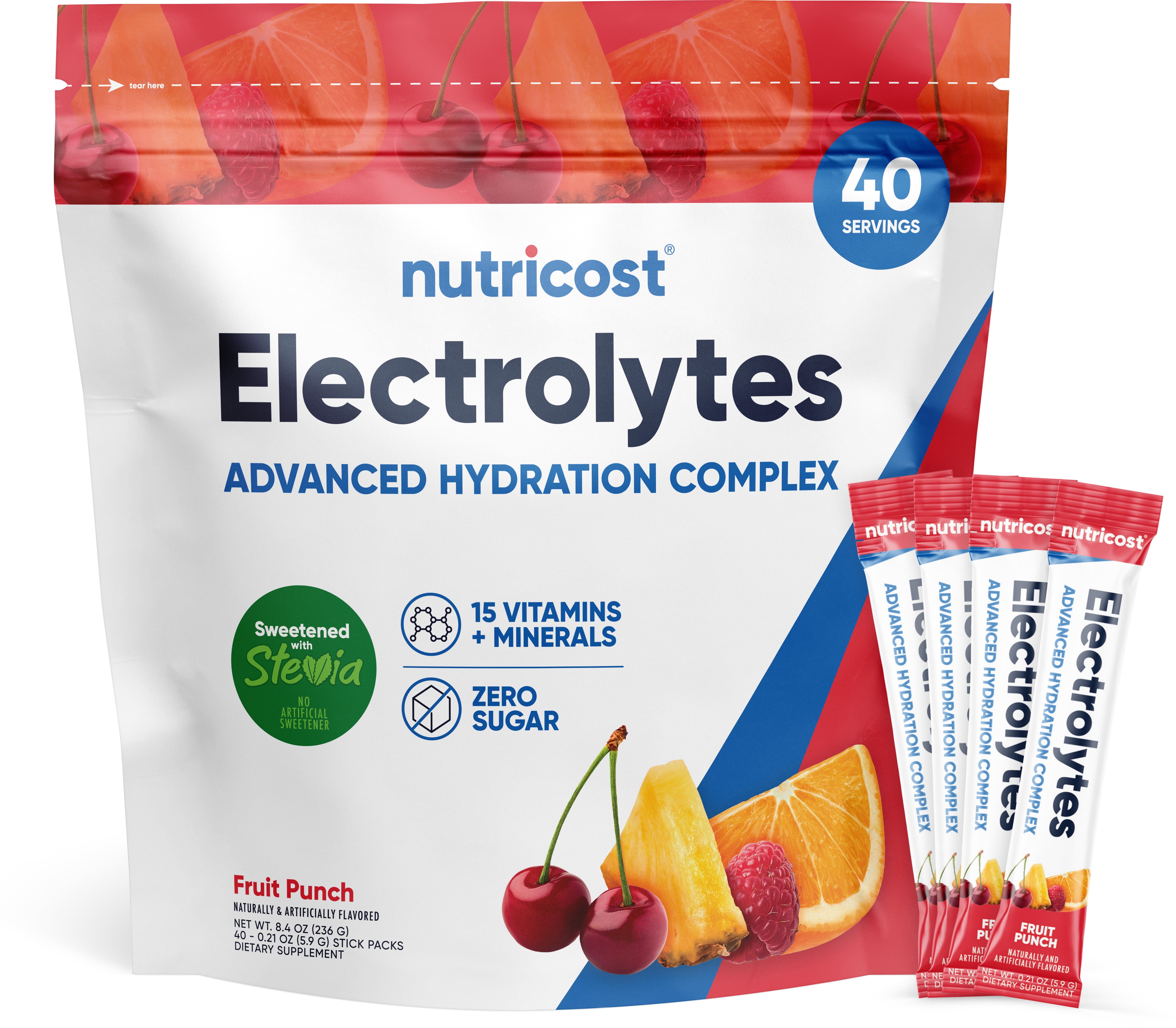 Nutricost Electrolytes Powder Hydration Packets (Fruit Punch, 40 ...