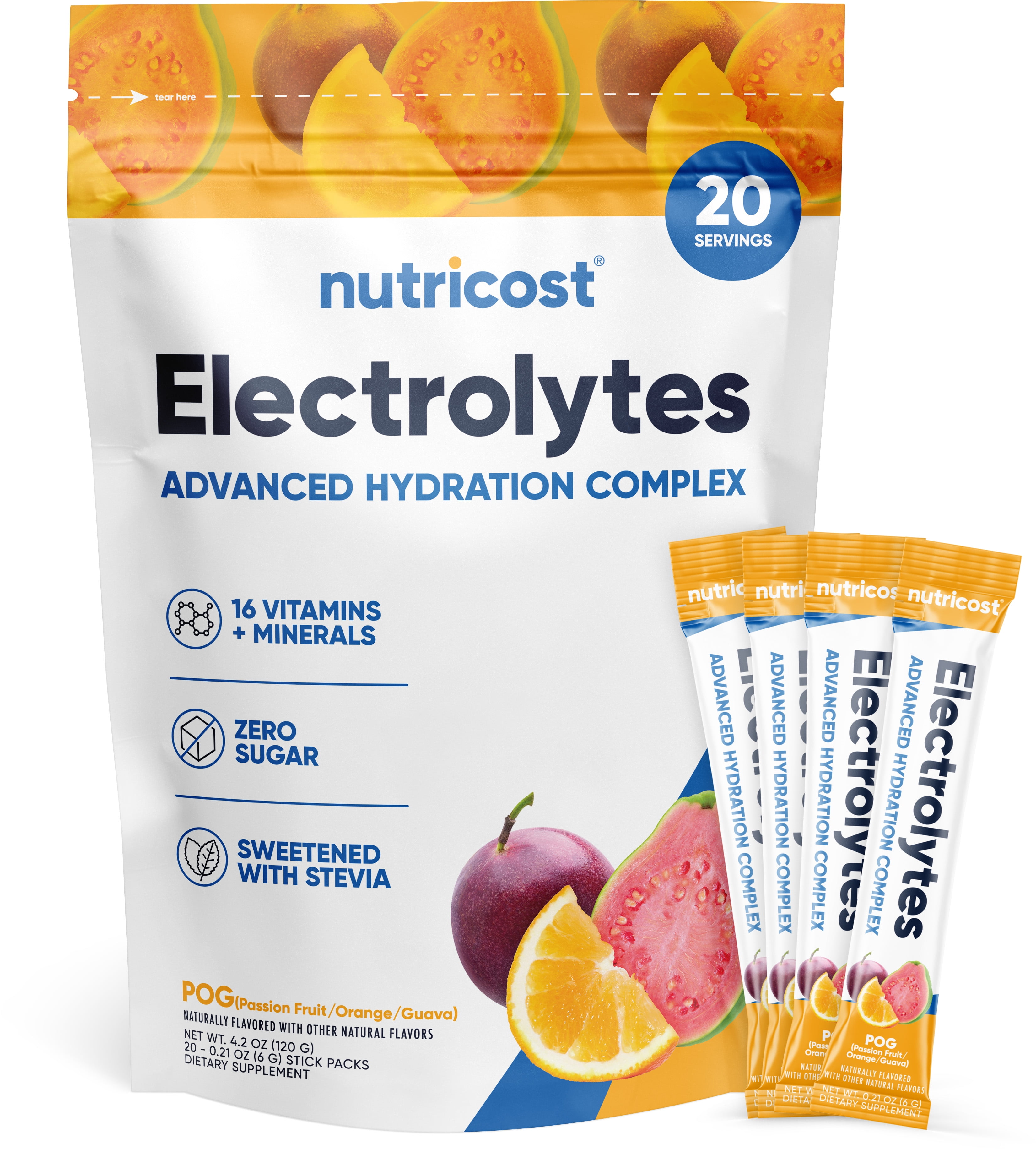 Nutricost Electrolytes Powder Hydration Packets (Passion Fruit, Orange ...