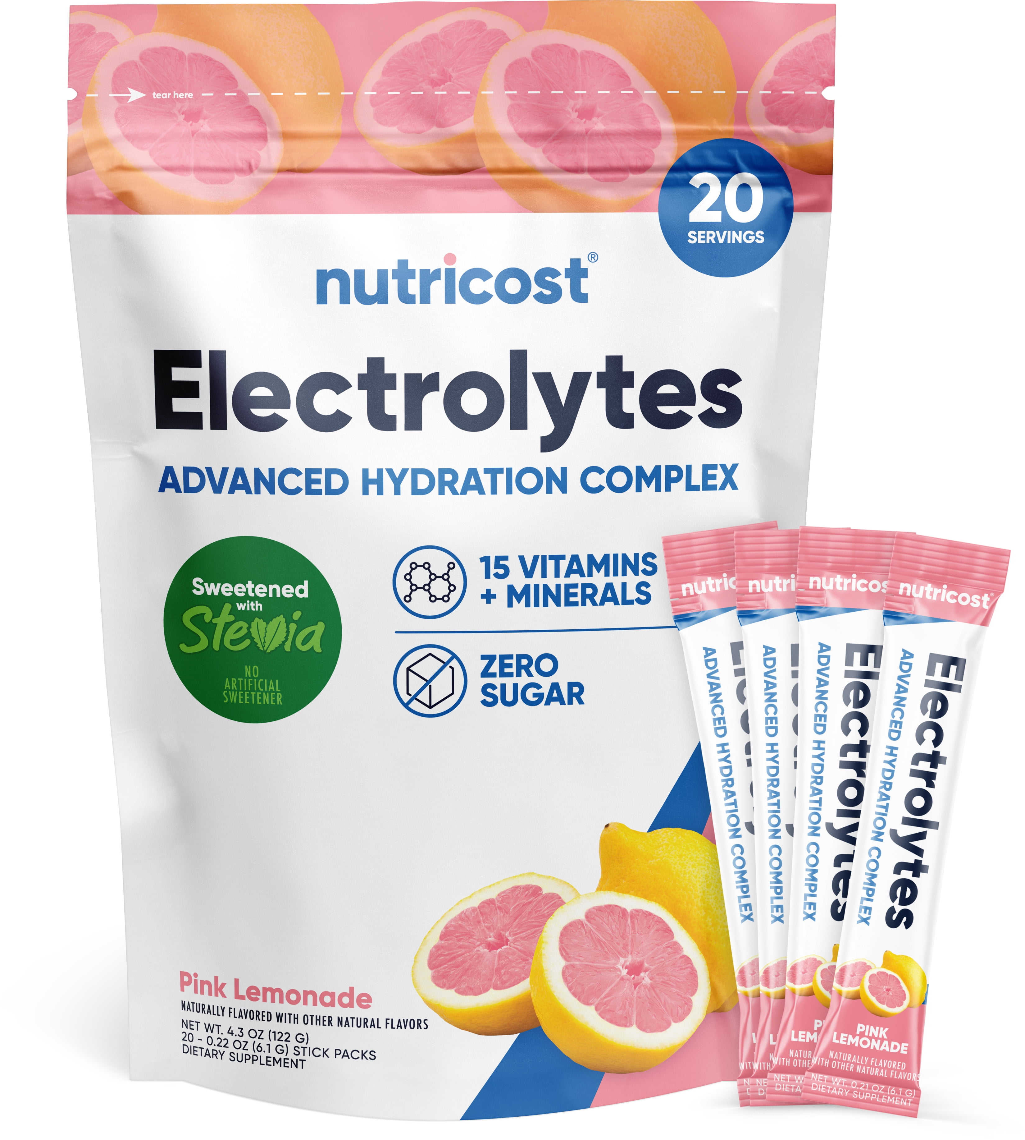 Nutricost Electrolytes Powder Hydration Packets (Pink Lemonade, 20 ...