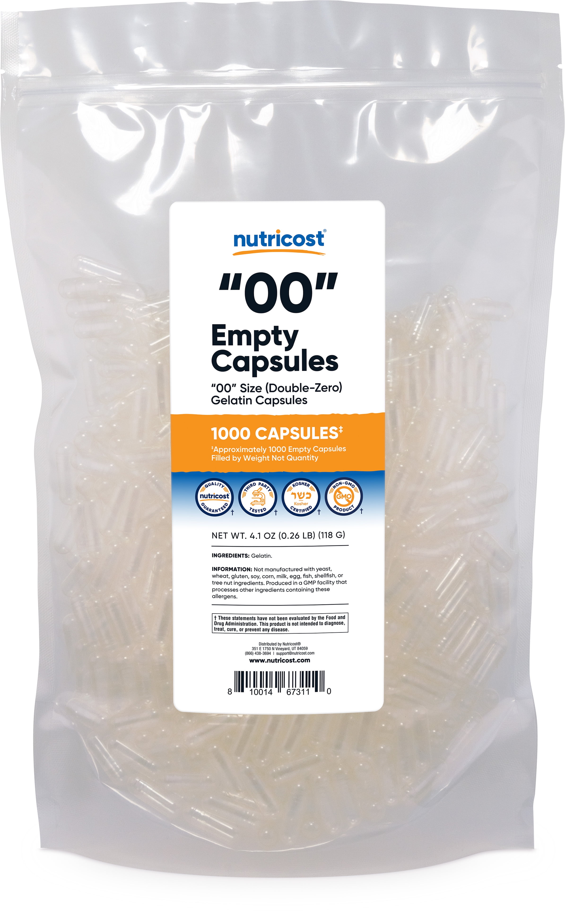 Nutricost Clear Empty 00 Size Gelatin Capsules - Packed of 1,000 ...
