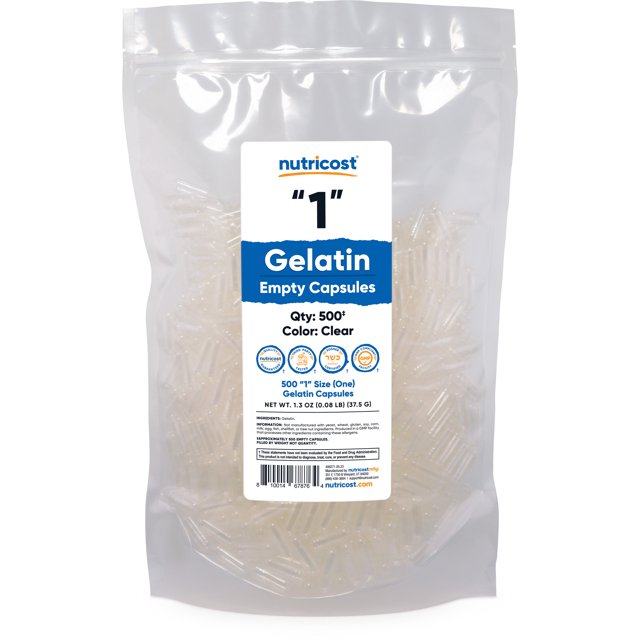 Nutricost Size 1 Empty Gelatin Capsules- 500 Clear '1' Caps, Kosher ...