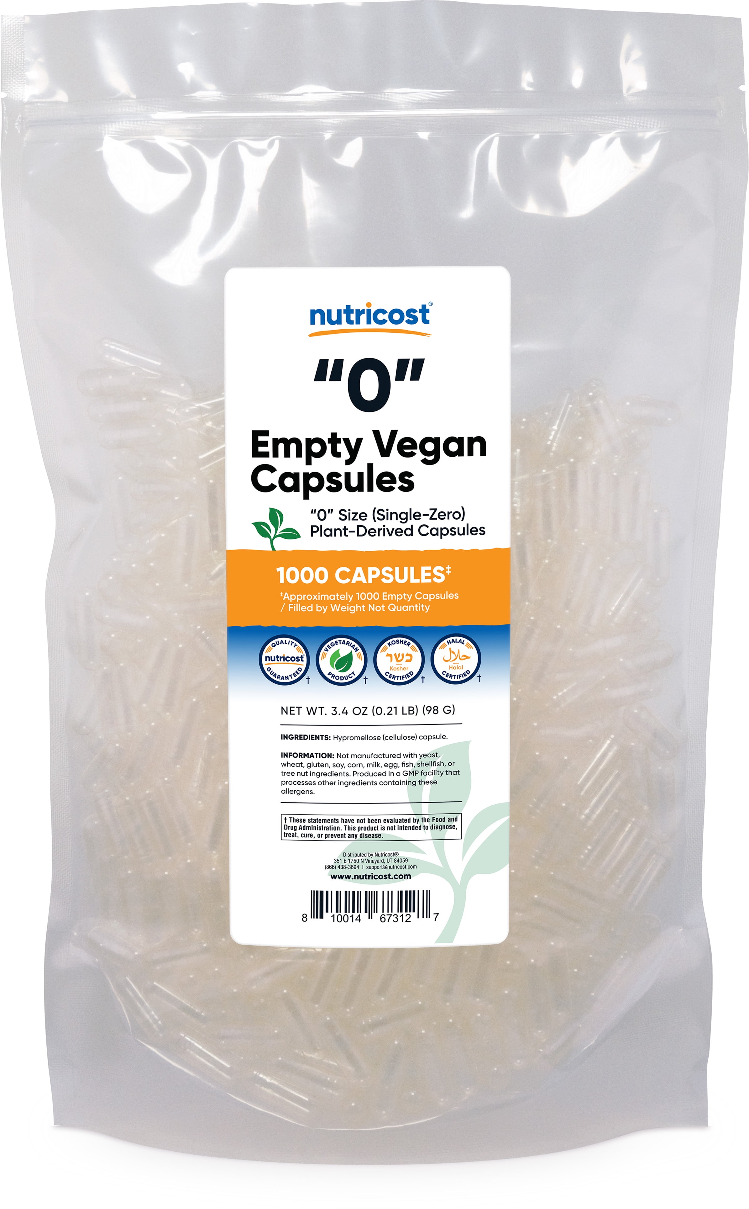 Nutricost Empty Capsules, Size 0, 1,000 Clear Supplement Capsules ...