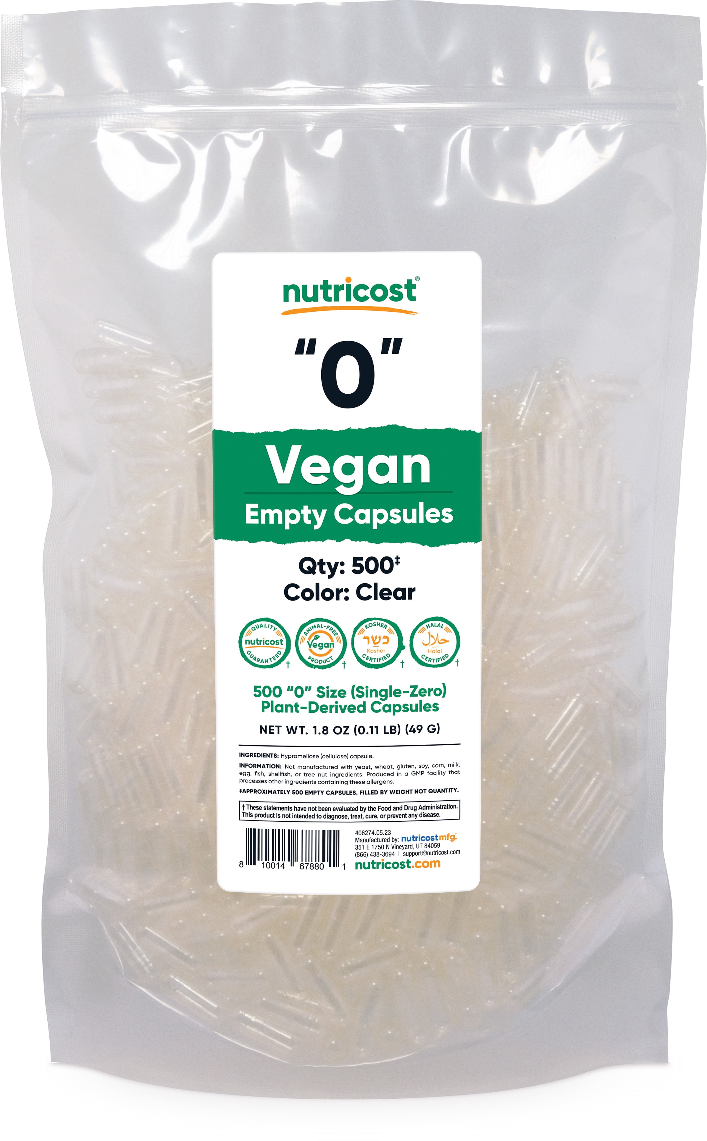 Nutricost Empty Capsules Size 0 Vegan - 500 Clear Empty Plant-Based Capsules - Kosher Certified ...