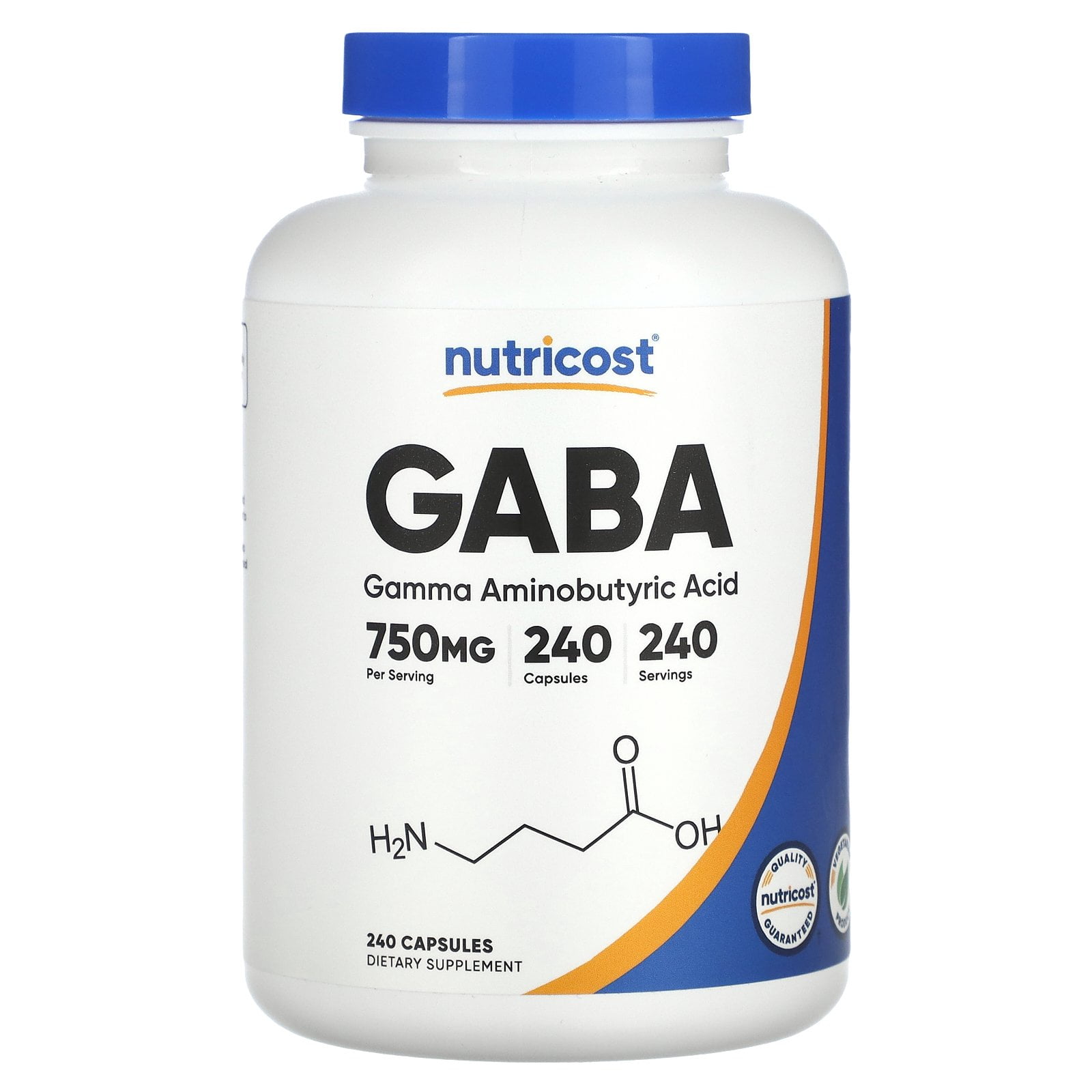 Nutricost GABA (Gamma Aminobutyric Acid) 750mg, 240 Capsules - Non-GMO ...
