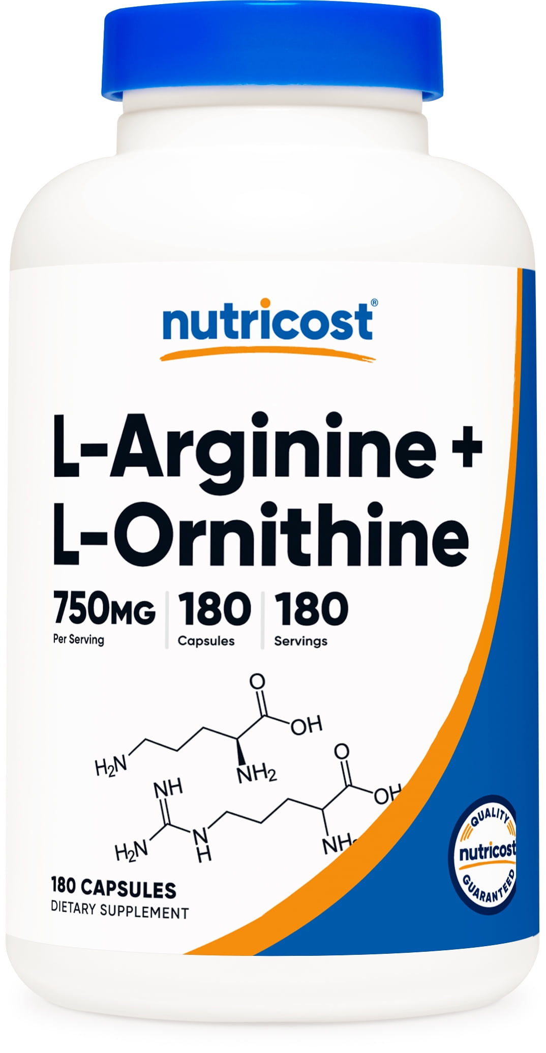 Nutricost L-Arginine L-Ornithine 750mg Amino Acid Capsules, 180 Count ...
