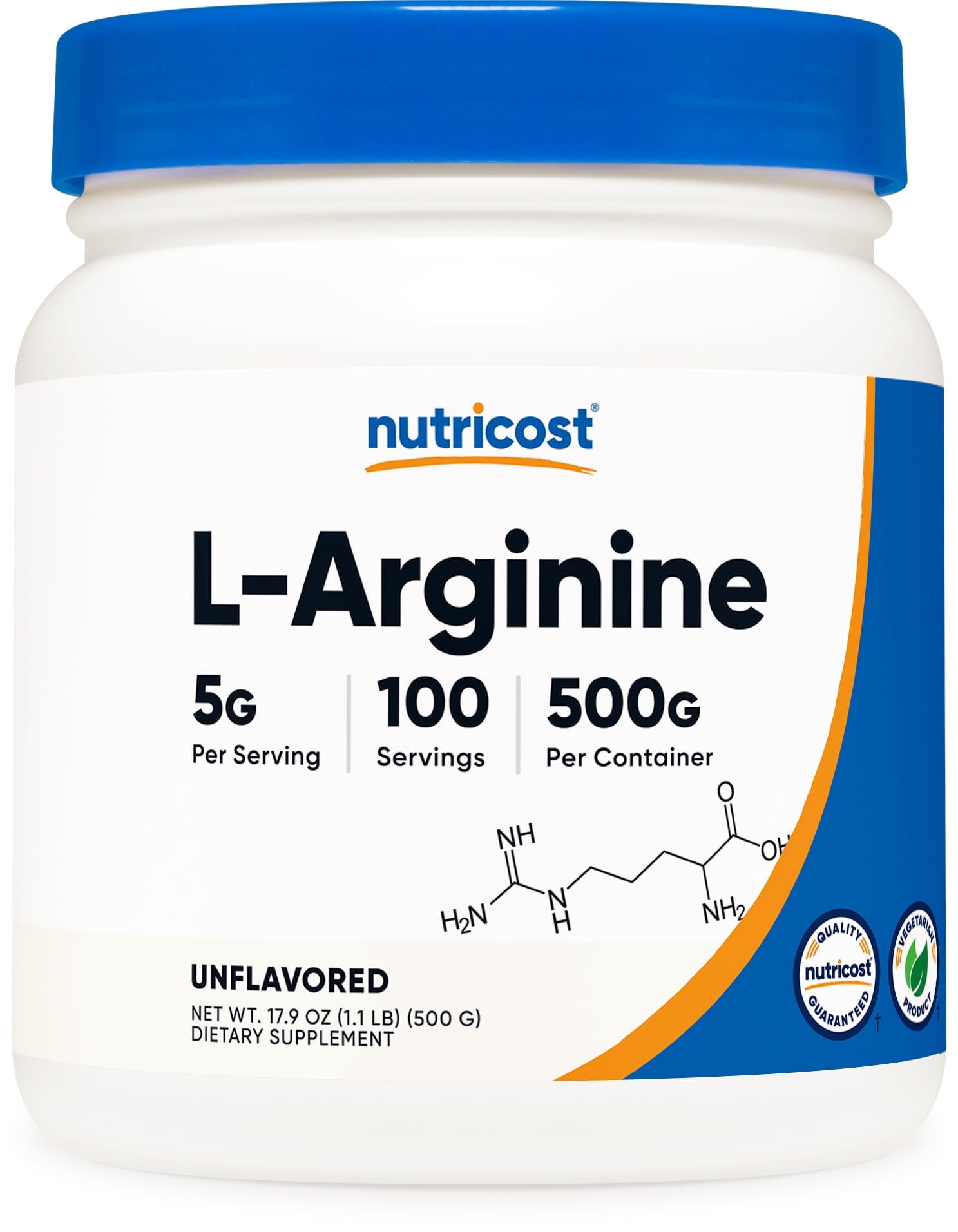 Nutricost L-Arginine Supplement Powder 500 Grams - 5g Per Serving, 100 ...