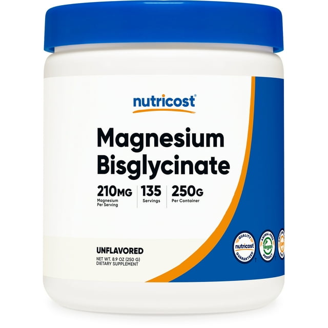 Nutricost Pure Magnesium Bisglycinate Powder, Unflavored, 250g ...