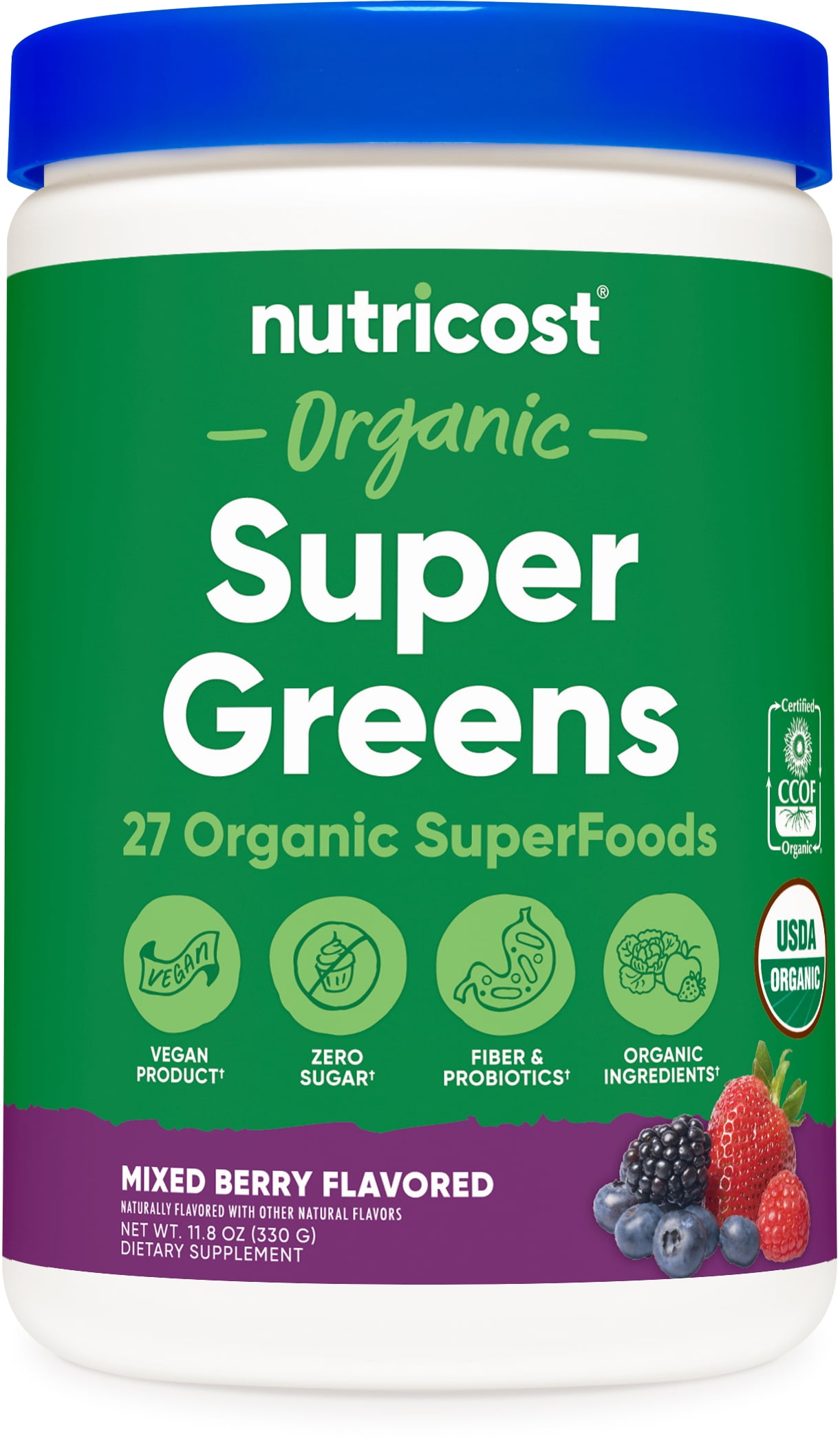 Nutricost Organic Super Greens Powder (30 Servings) Mixed Berry Flavor ...