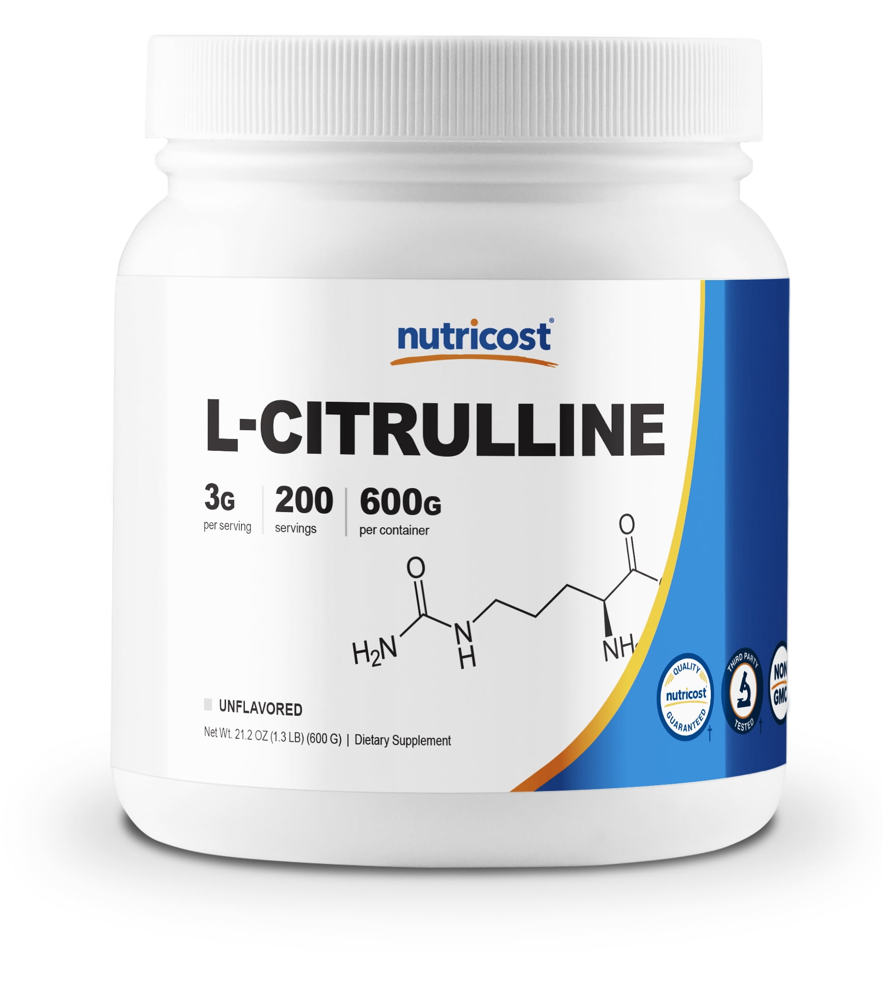 Nutricost Pure L-Citrulline Powder, 600g - Non-GMO, No Malate, Gluten ...