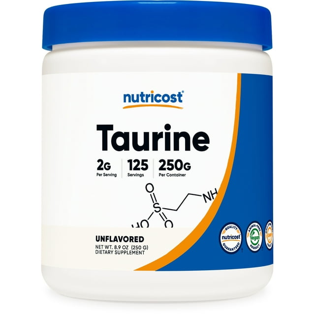 Nutricost Taurine Supplement Powder 250 Grams - 125 Servings, 2000mg ...