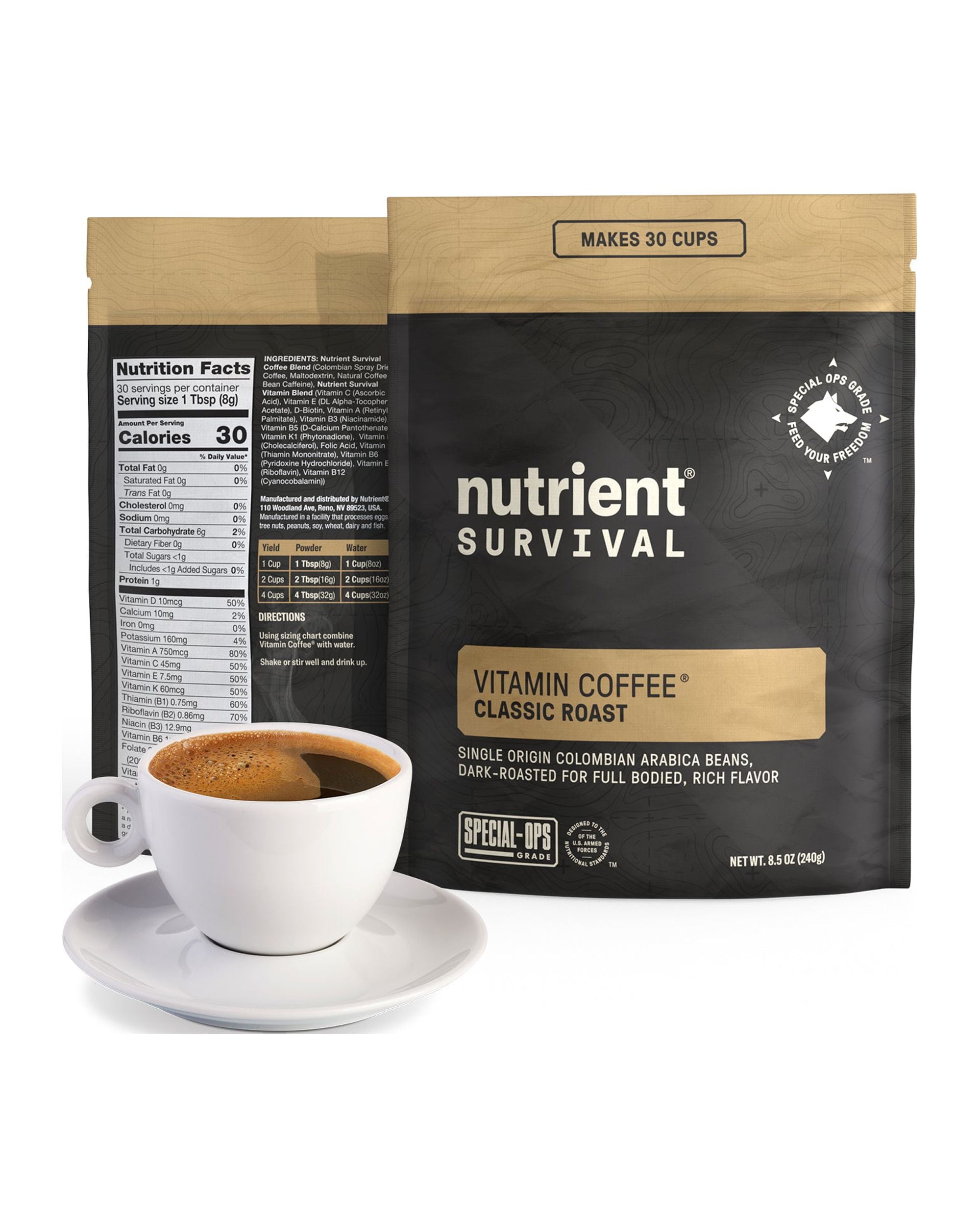 Nutrient Survival Coffee, Vitamin Enriched Dark Roast Coffee (30 ...