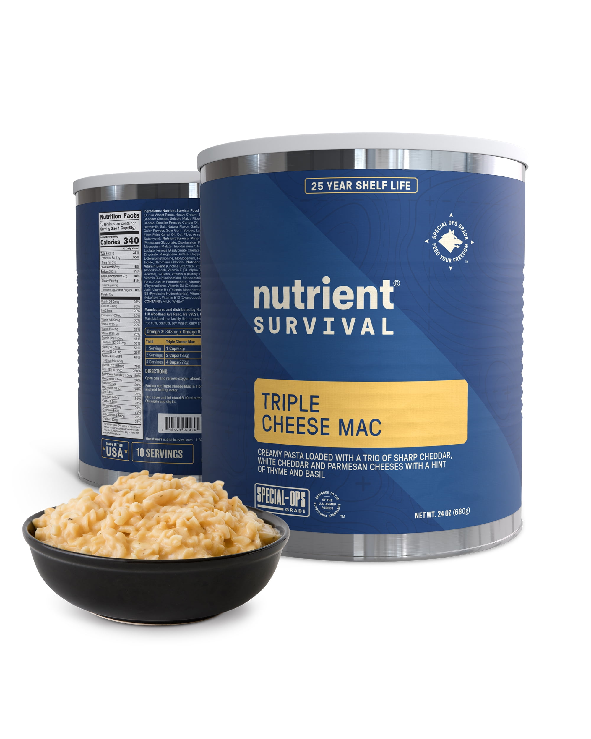 Nutrient Survival Dehydrated Triple Cheese Mac, Long Term Ready to Eat ...