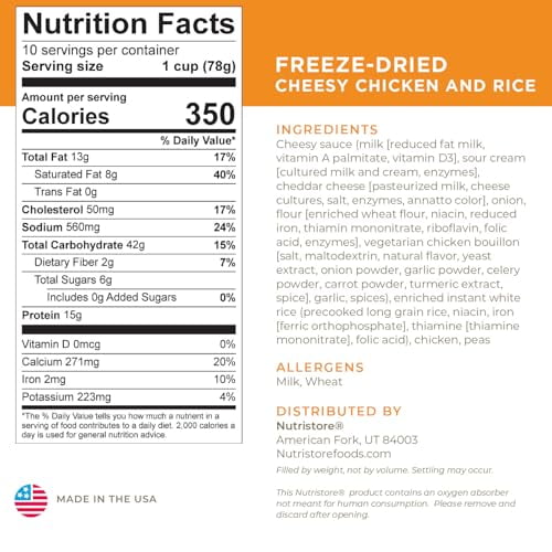 Nutristore | Freeze-Dried Cheesy Chicken and Rice | Emergency Survival ...