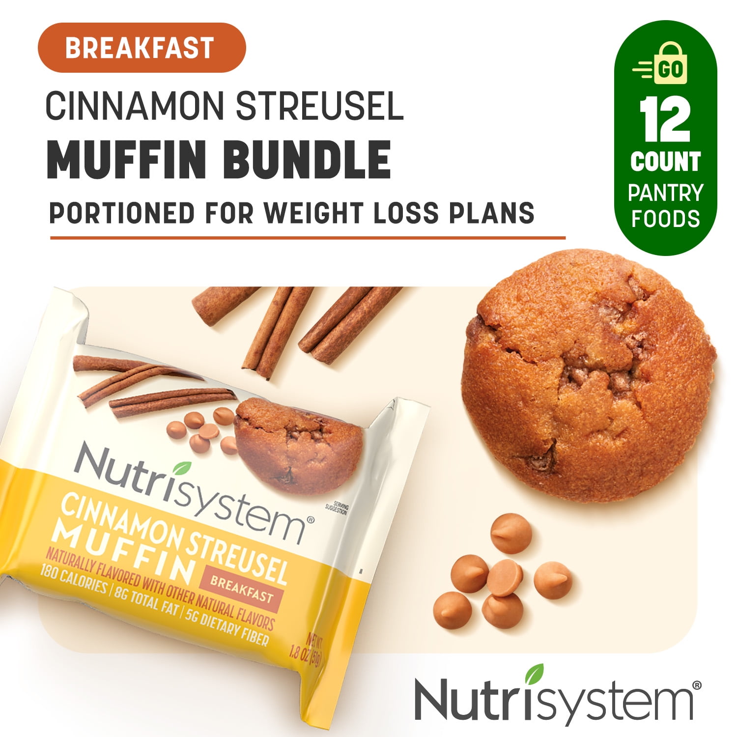Nutrisystem Breakfast Cinnamon Streusel Muffins, 5g Protein, 12 Count ...