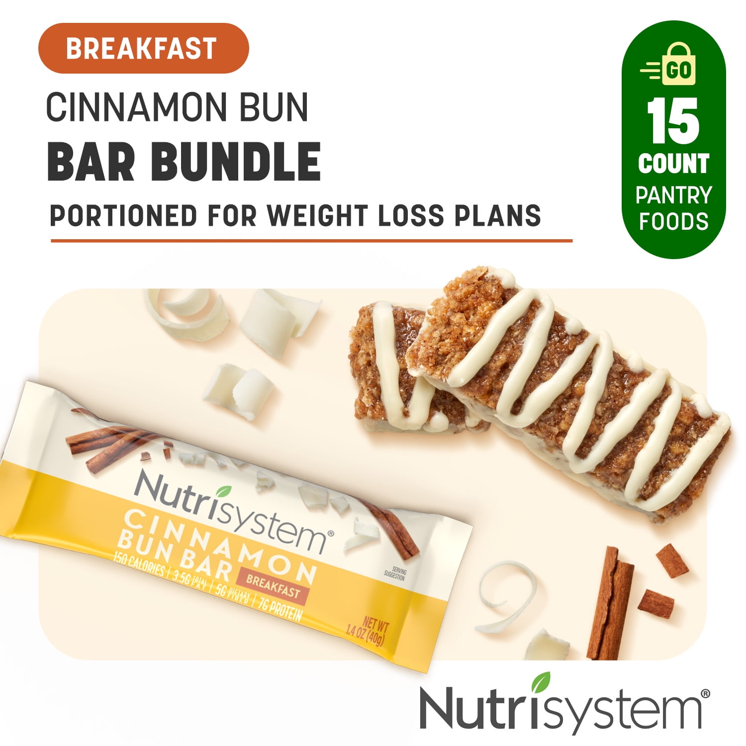 Nutrisystem Cinnamon Bun Breakfast Bars, for Weight Loss, 15 Count ...