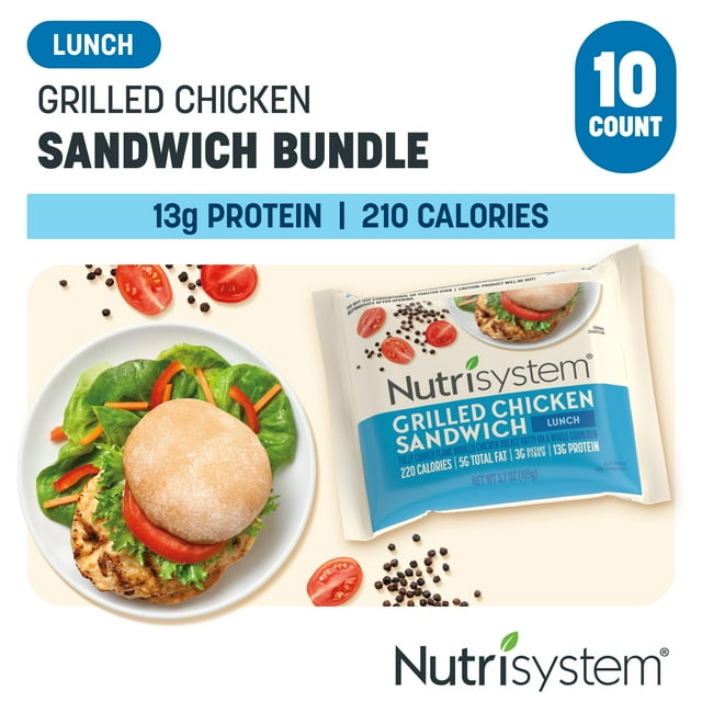 Nutrisystem Grilled Chicken Sandwich Bundle, 13g Protein, Frozen, 10 ...