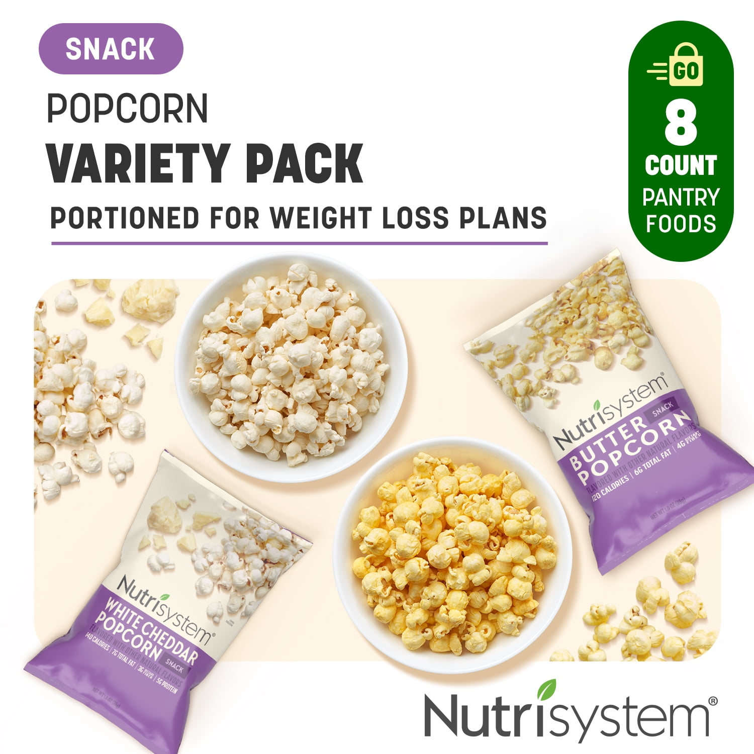 Nutrisystem Popcorn Variety Pack, White Cheddar and Butter, 8 Count ...