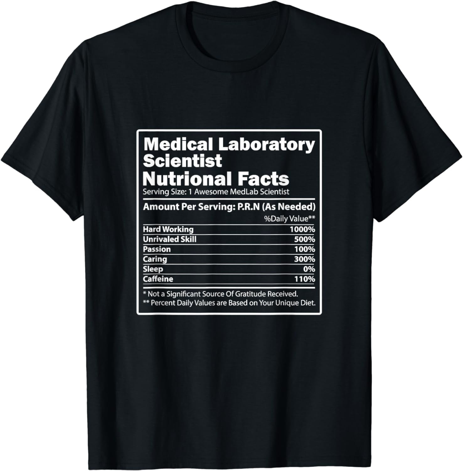 Nutritional Facts Science Medical Laboratory Scientist T-Shirt ...
