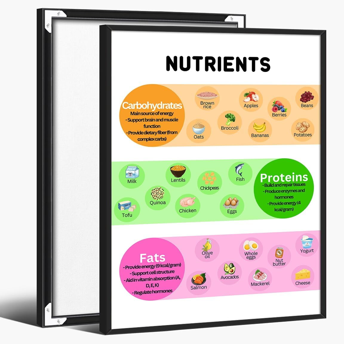 Nutritional Guide Poster Educational Vitamins and Minerals Chart for ...