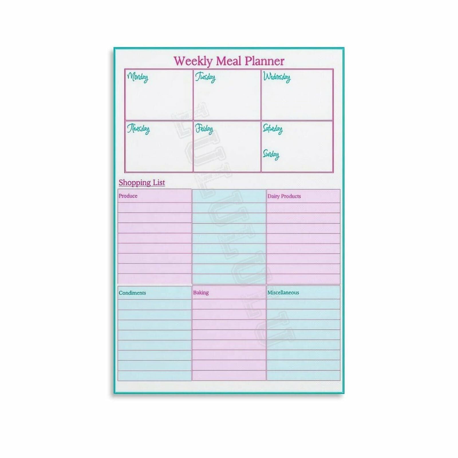 Nutritionist Weekly Meal Plan Posters (7) Canvas Painting Posters And ...