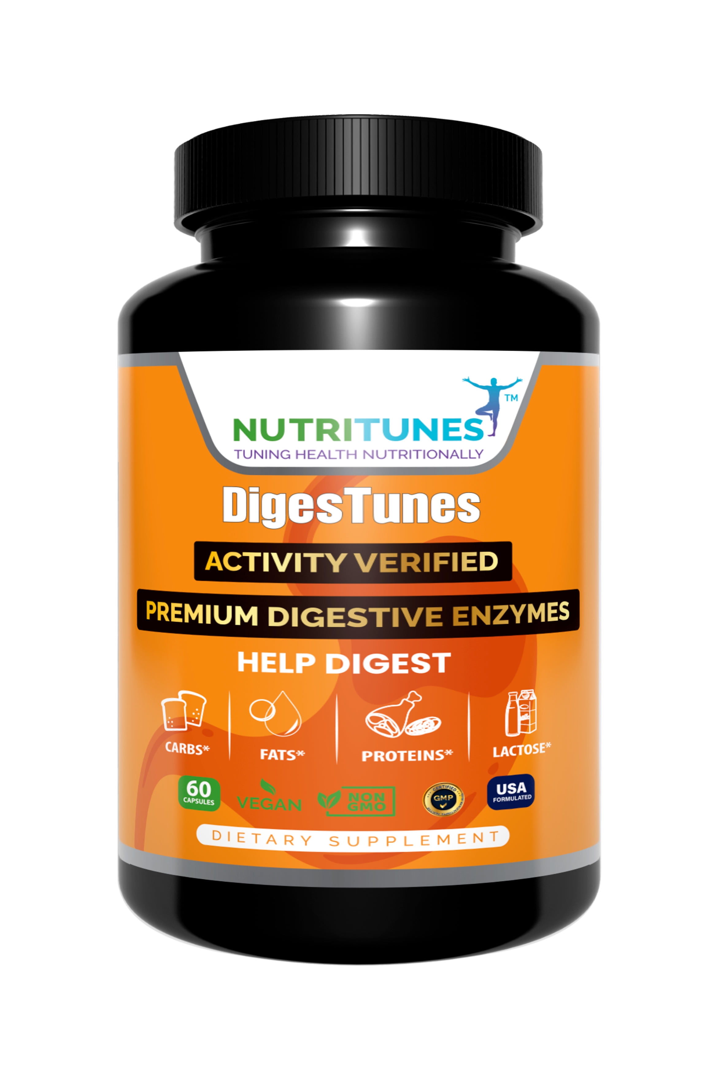 Nutritunes Vegan DigesTunes (60 Capsules) | Premium Digestive Enzymes ...