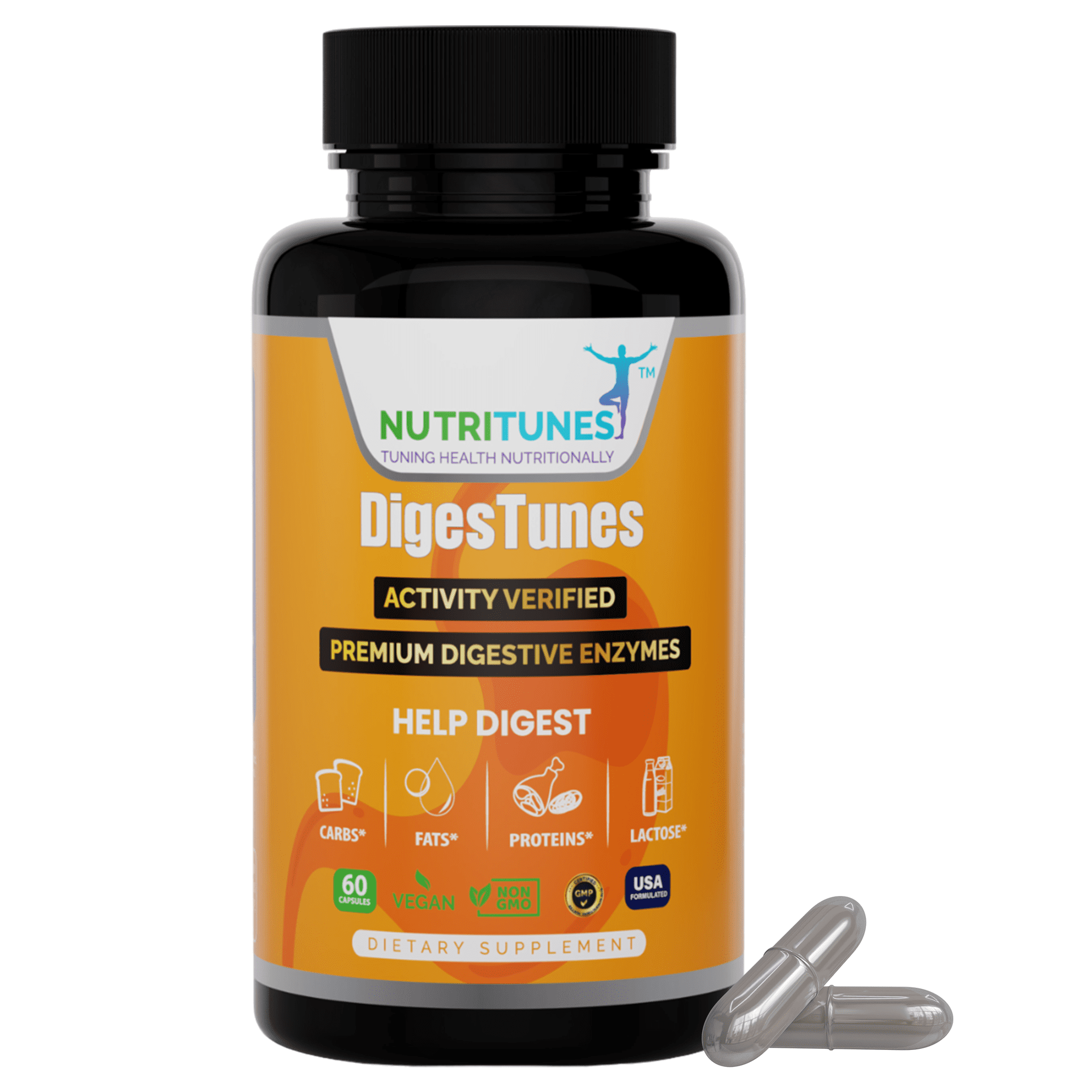 Nutritunes Vegan DigesTunes (60 Capsules) | Premium Digestive Enzymes ...