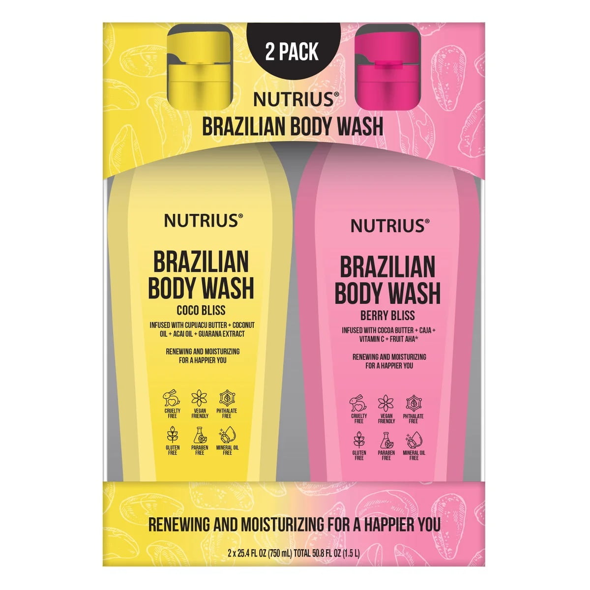Nutrius Brazilian Body Wash, Coconut Butters, Extracts, Berry Bliss, 25 ...