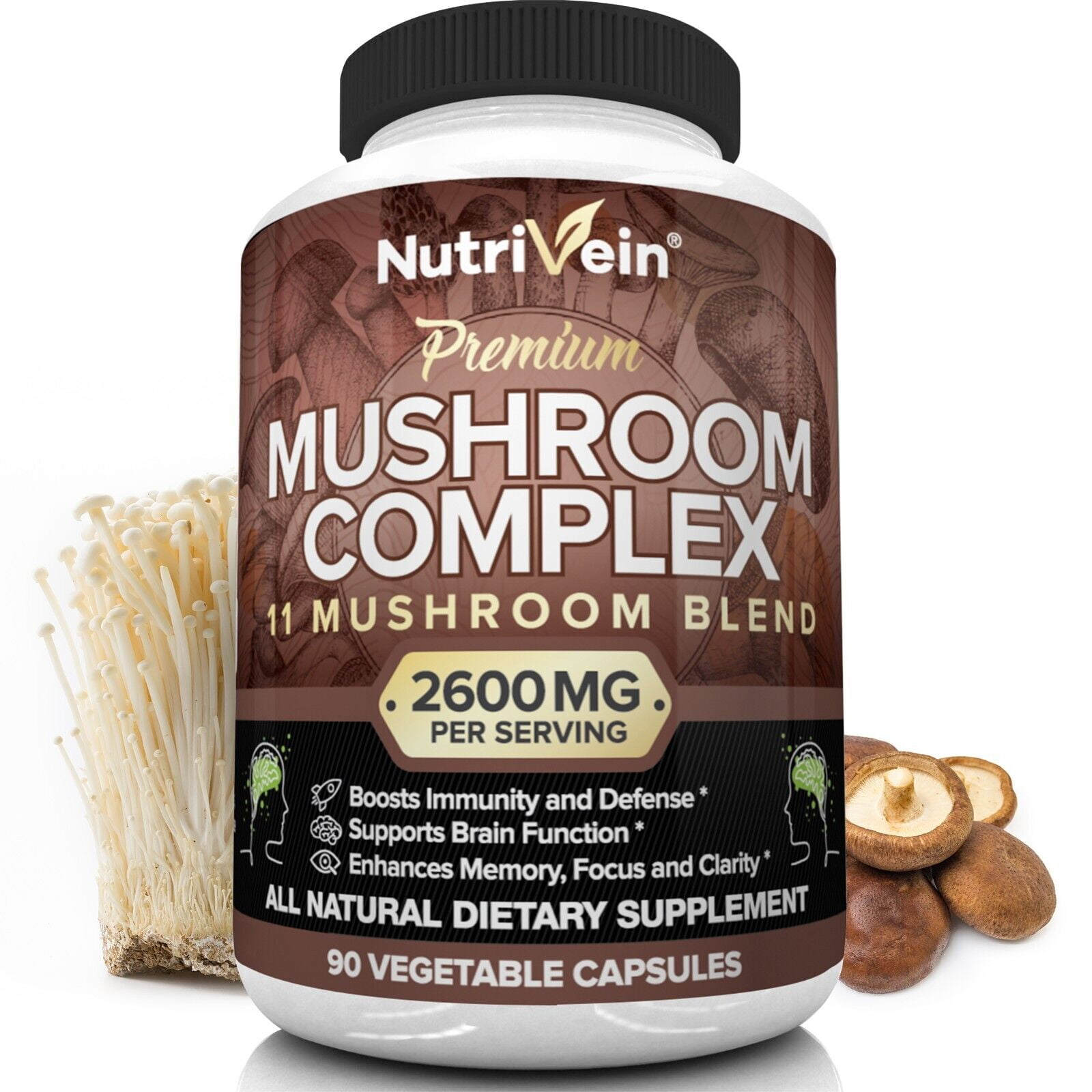 Nutrivein Mushroom Supplement 2600mg - 90 Capsules - Walmart.com