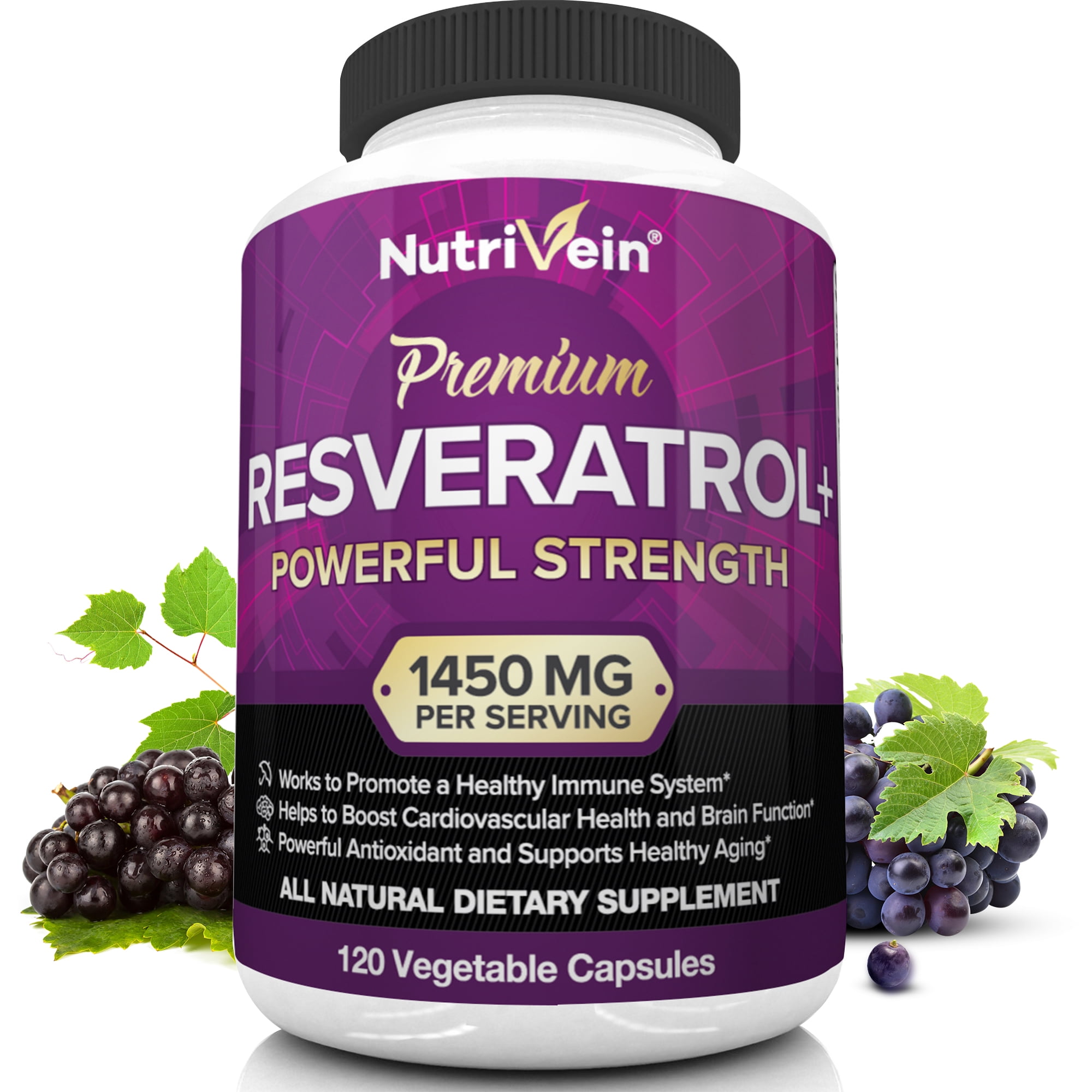 Nutrivein Resveratrol 1450mg - Anti Aging Antioxidant Supplement 120 ...