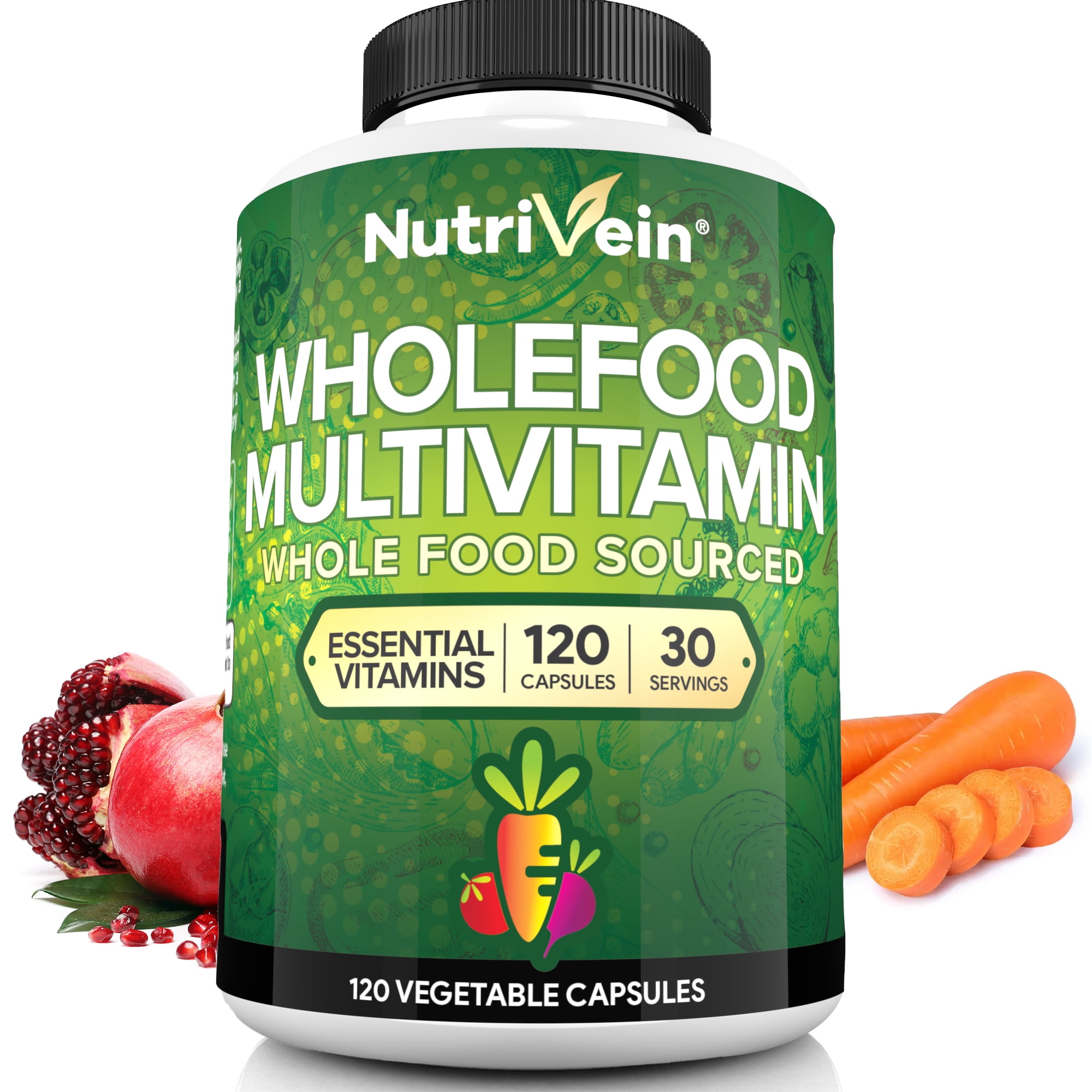 Nutrivein Whole Food Multivitamin Pills - Energy Boosting Supplement ...