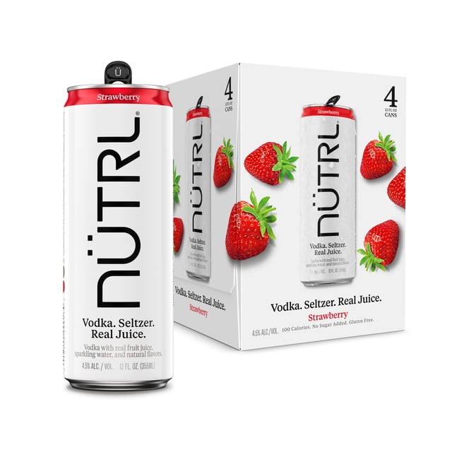 NUTRL Vodka Strawberry Hard Seltzer, 4 Pack, 12 fl oz, 4.5% - Walmart ...