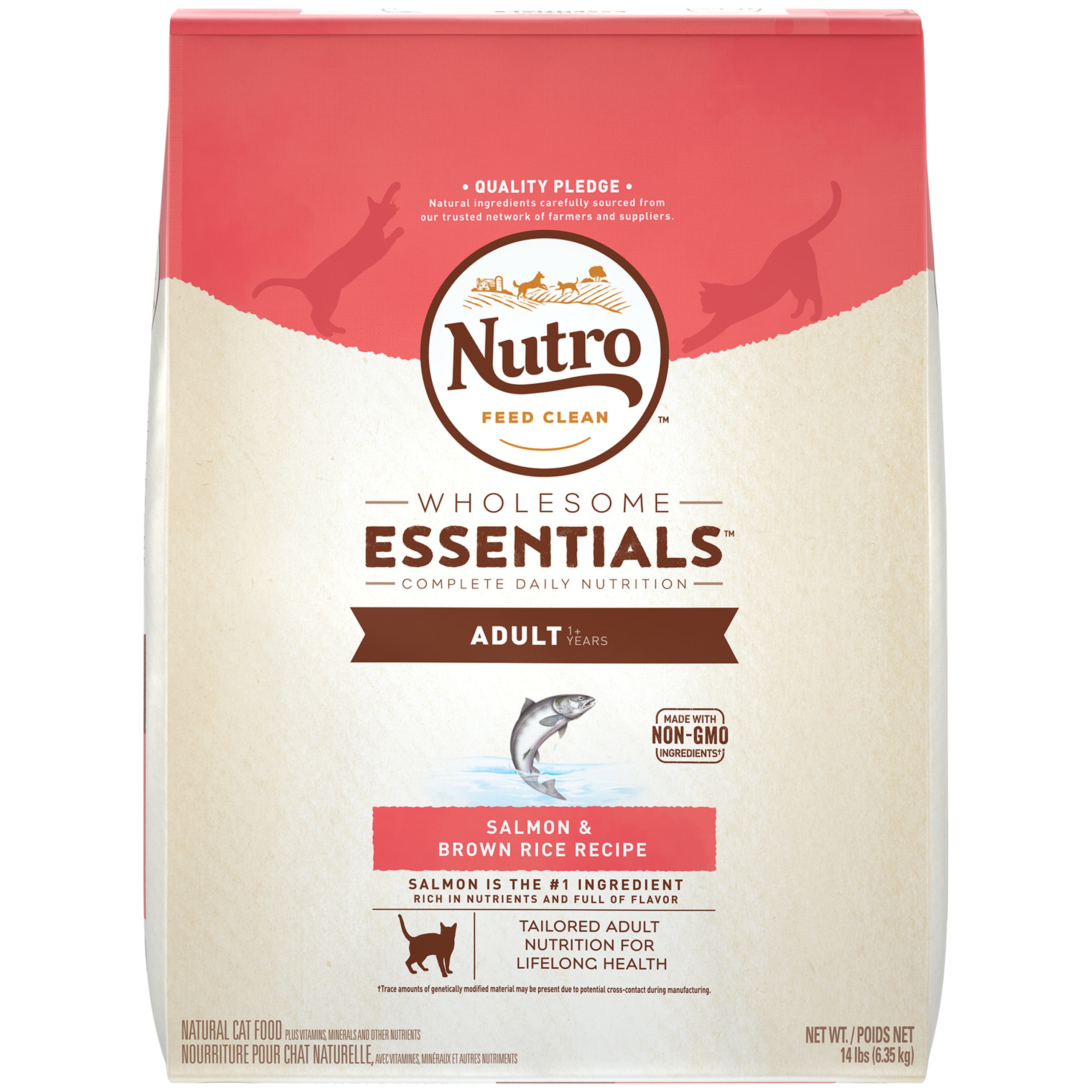 NUTRO WHOLESOME ESSENTIALS Natural Salmon & Brown Rice Dry Cat Food for Adult Cat, 14 lb. Bag ...