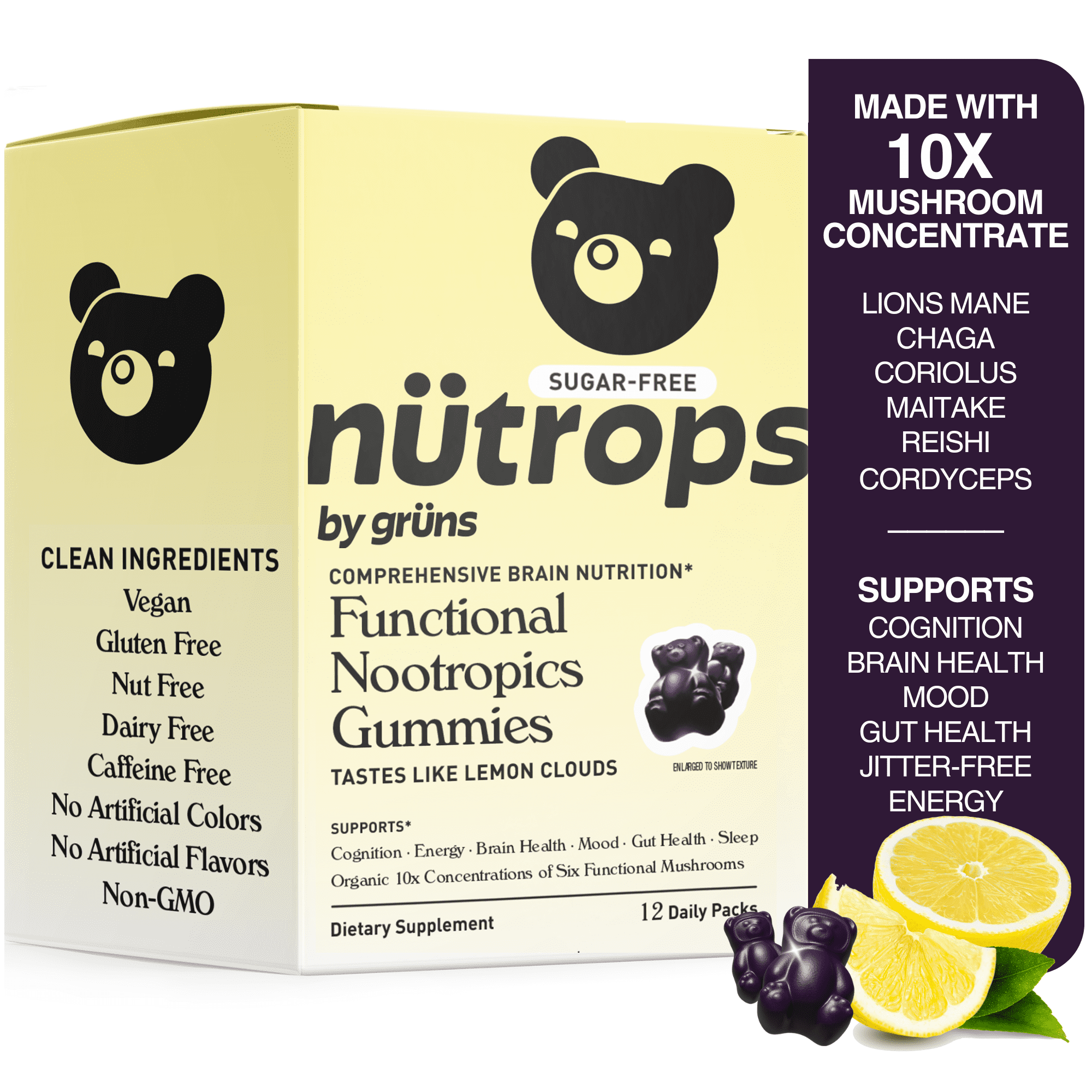 Nutrops by Gruns, Sugar-Free Lions Mane Mushroom Gummies for Adults ...
