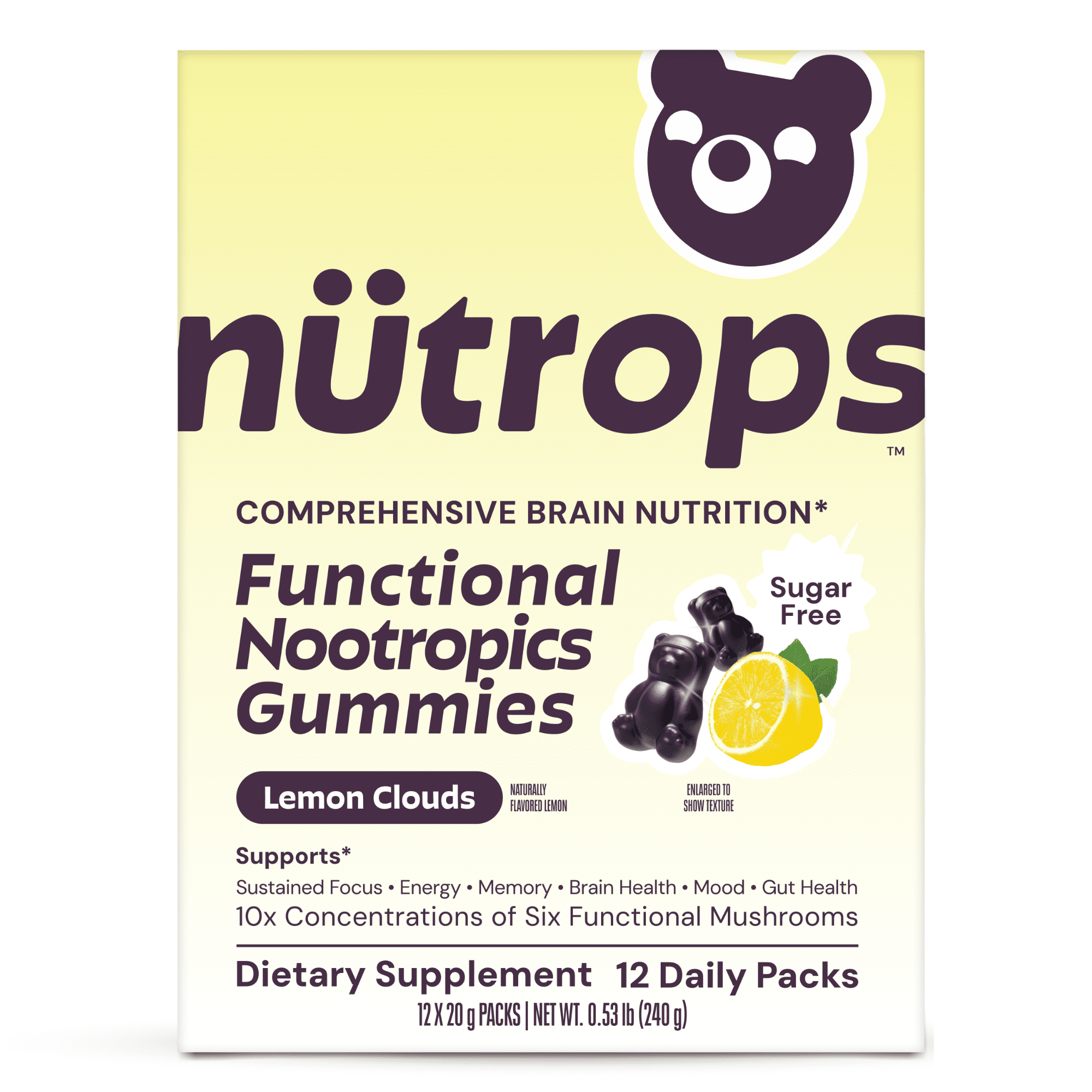 Nutrops by Gruns Sugar-Free Lions Mane Mushroom Gummies for Adults ...