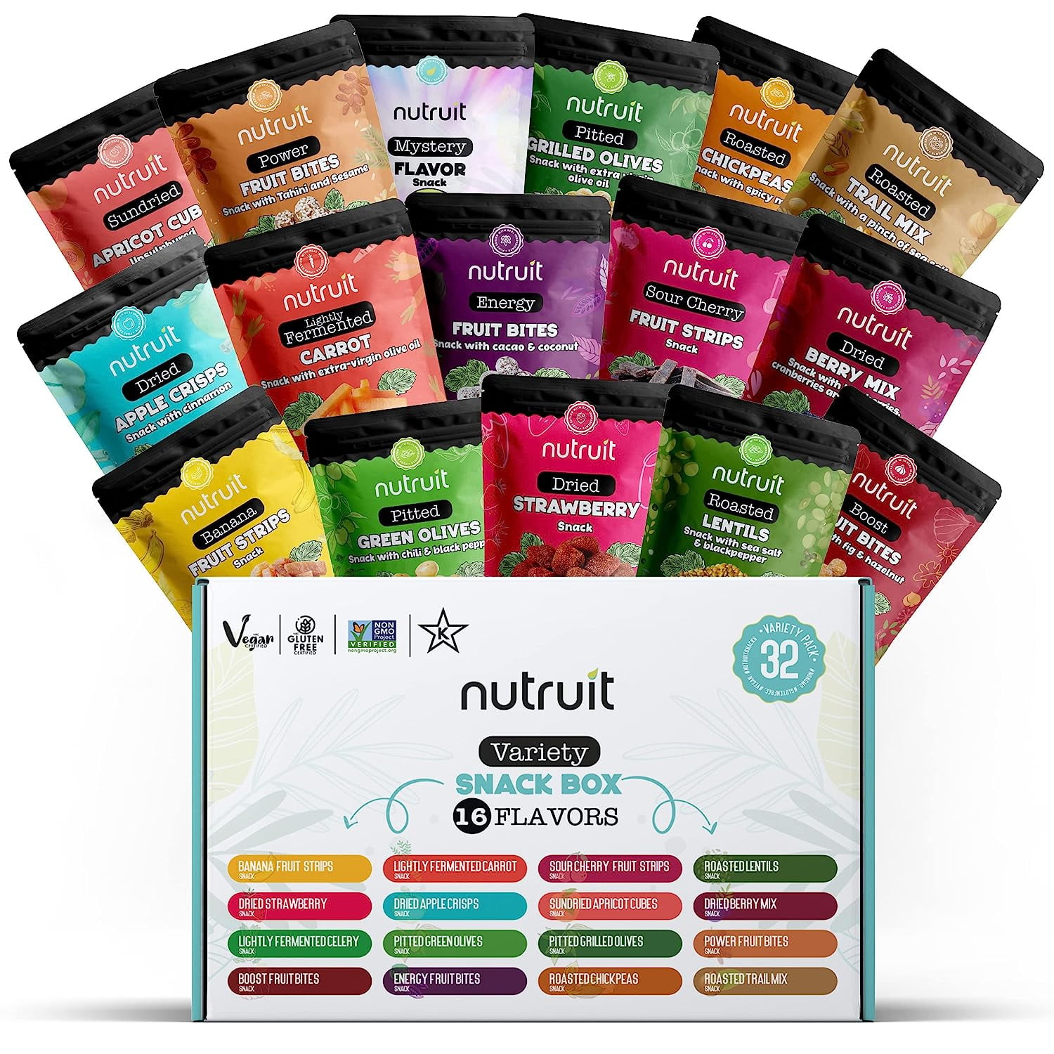 Nutruit Gourmet Healthy Snacks Mega Variety Box Pack of 32., Vegan ...