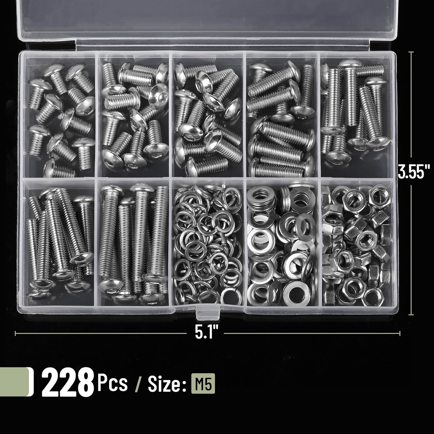 - Nuts and Bolts Assortment Kit, 228 pcs, Stainless Steel, M5 Screws (7 ...