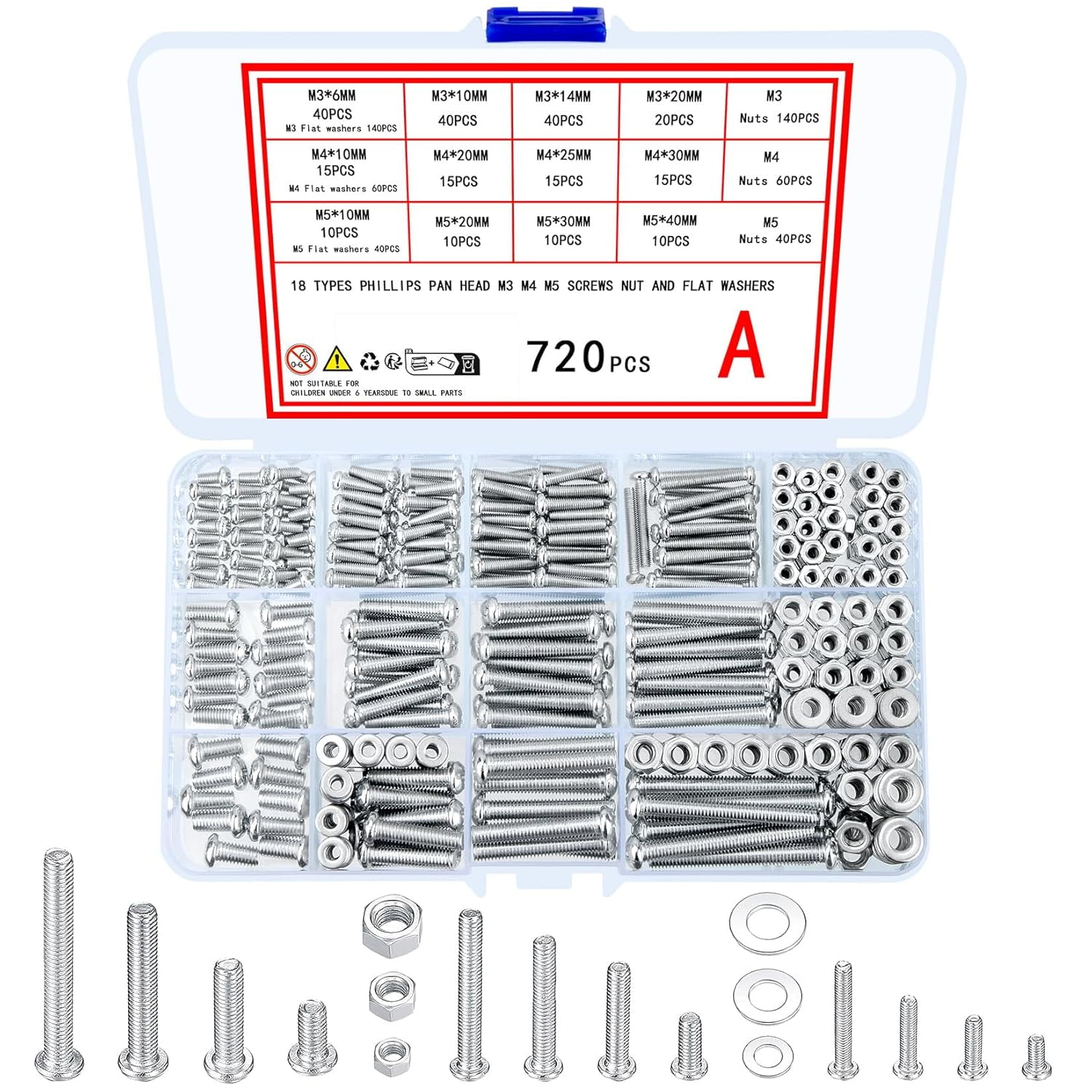 Nuts and Bolts Assortment Kit, M3 M4 M5 Carbon Steel Screws Bolts and ...
