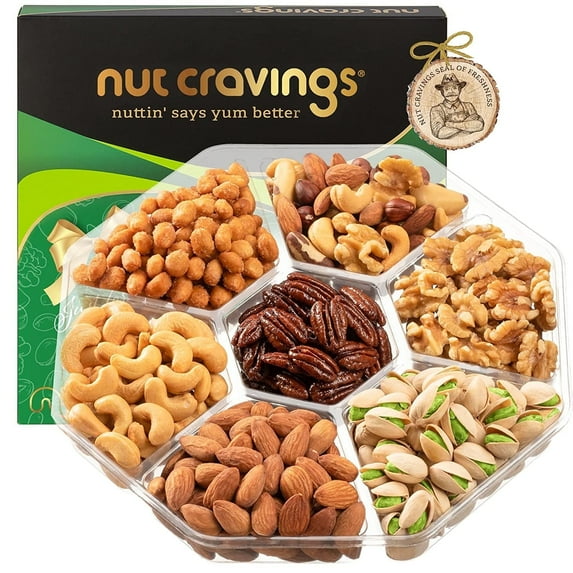 Nut Cravings Nuts Gift Basket Green Box (7 Assortments, 1 LB) Premium ...