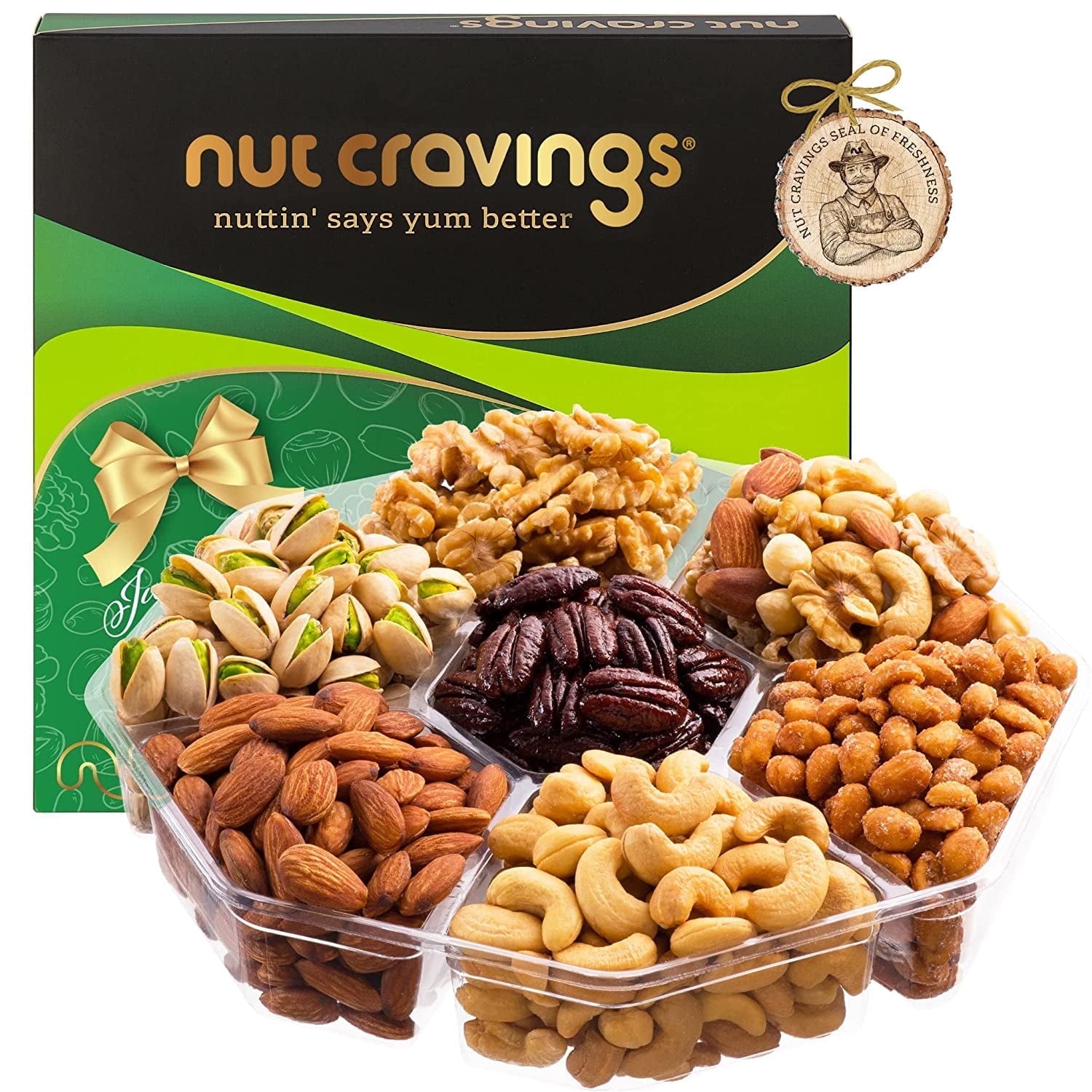 Nut Cravings Nuts Gift Basket Green Box (7 Assortments, 2 LB) Premium ...